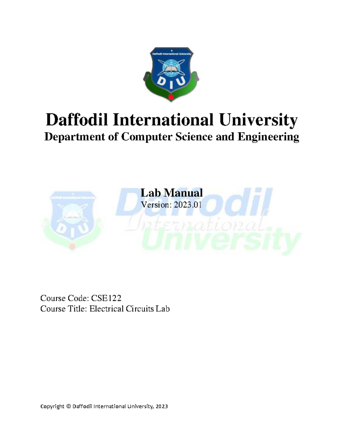 Cse122 Electrical Circuits Lab Manual V1 0 Daffodil International