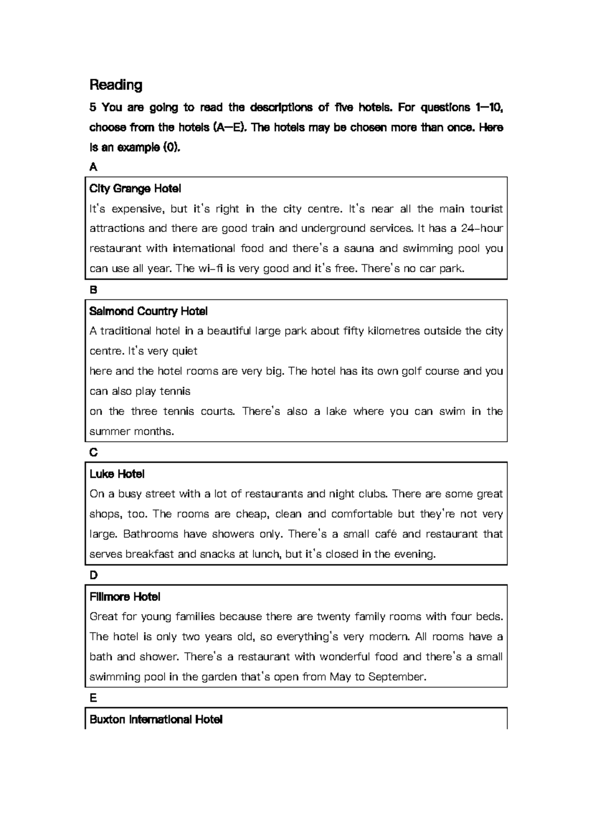 UNIT 9 Review Reading Listening - Reading 5 You are going to read the ...