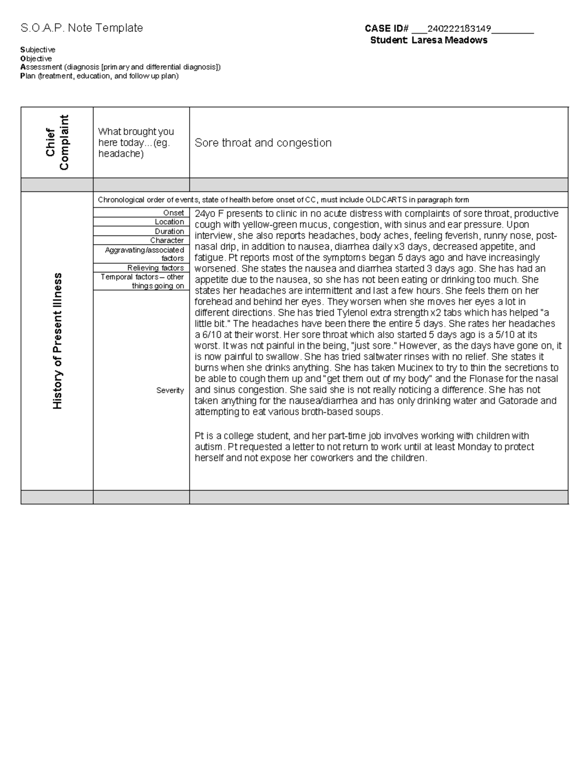 SOAP Note 1 AHA Spring 2024 - S.O.A. Note Template CASE ID ...