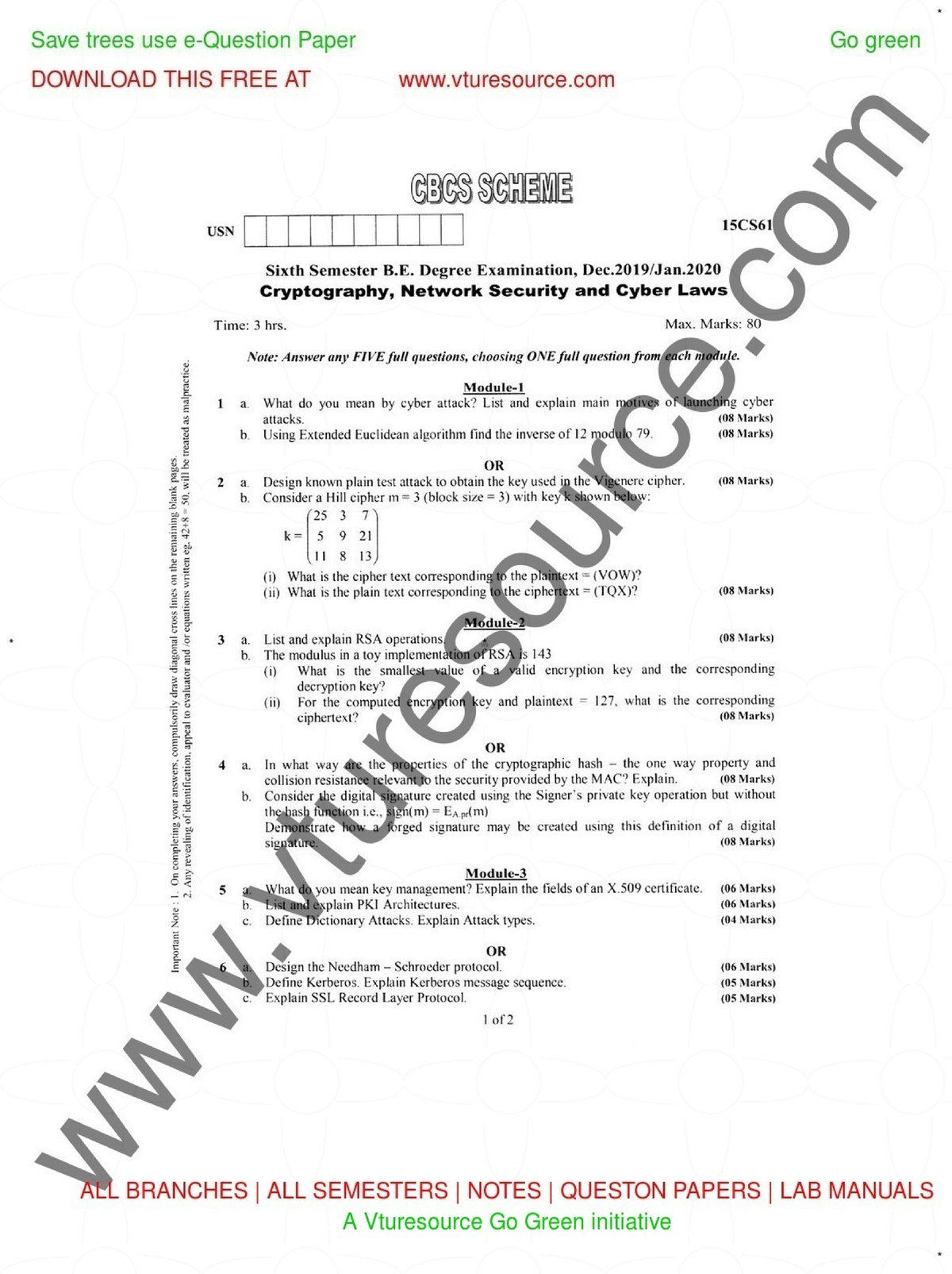 Jan-2020 15CS61 - Question Paper - Bachelor of engineering - Studocu