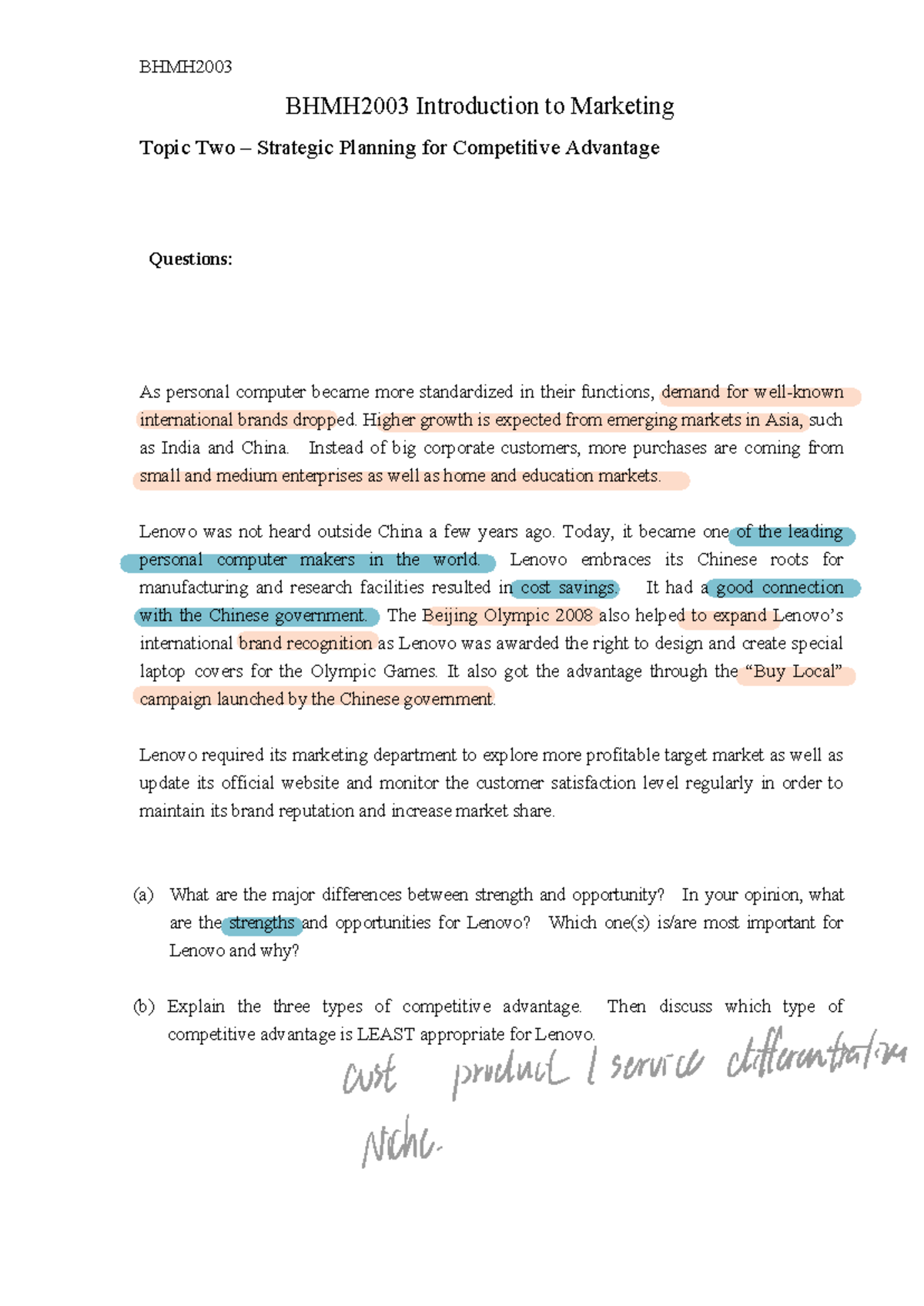 Tutorial 2 - BHMH 2003 BHMH 2003 Introduction to Marketing Topic Two ...