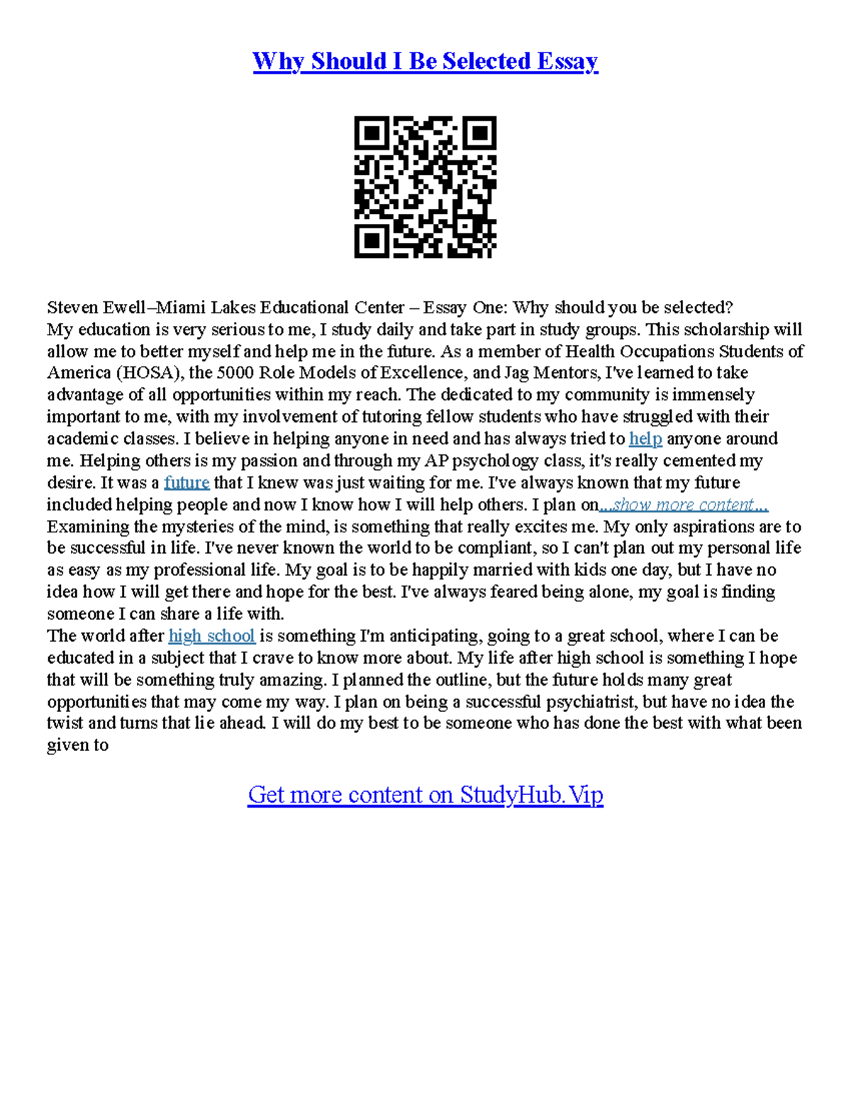 Essay For You Essay For You - Why Should I Be Selected Essay Steven ...