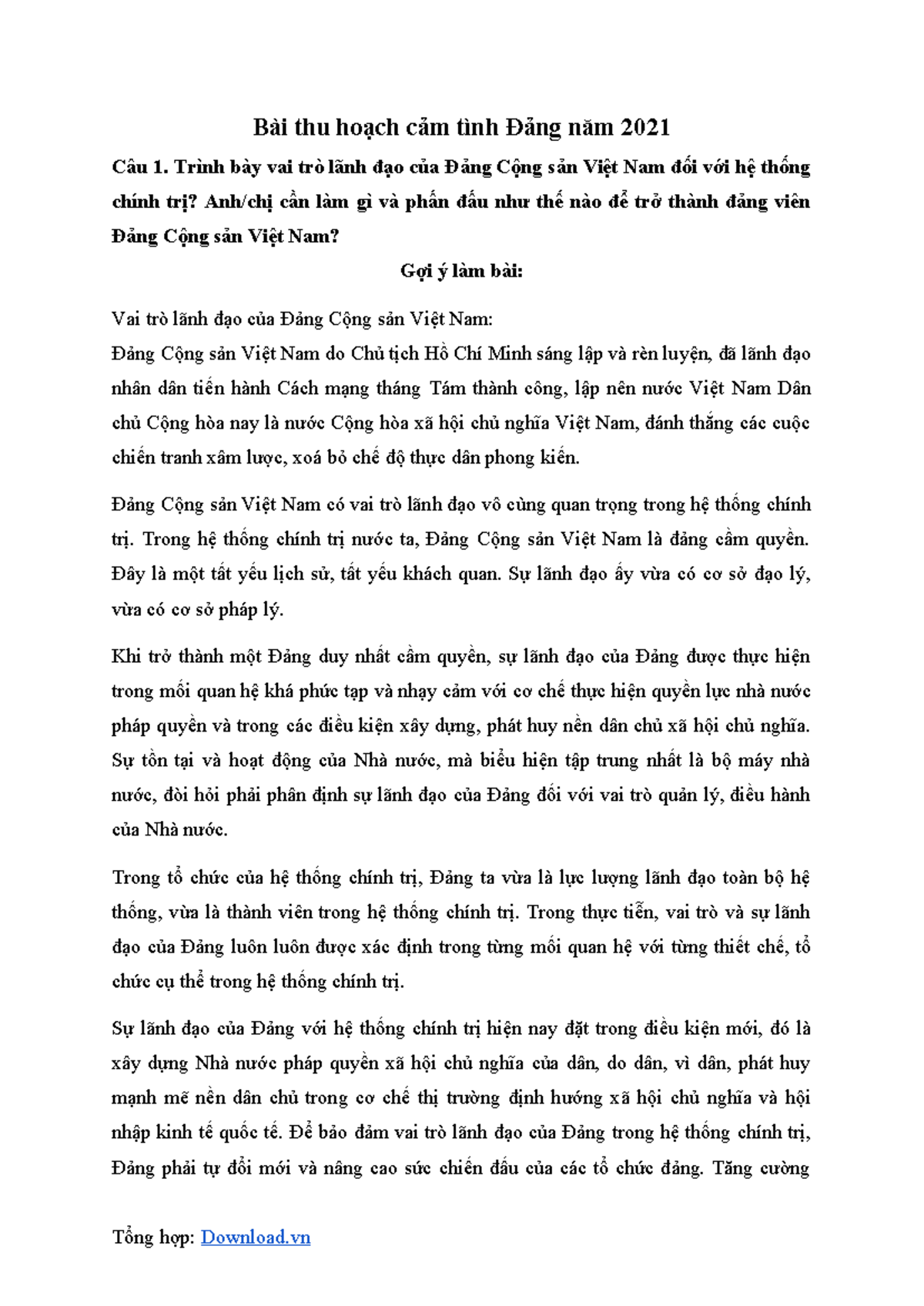 Bai thu hoach cam tinh dang mau 6 - Bài thu hoạch cảm tình Đảng năm ...