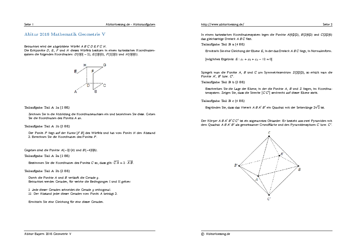 2016 Geometrie Vsss - Seite 1 Abiturloesung - Abituraufgaben Abitur ...