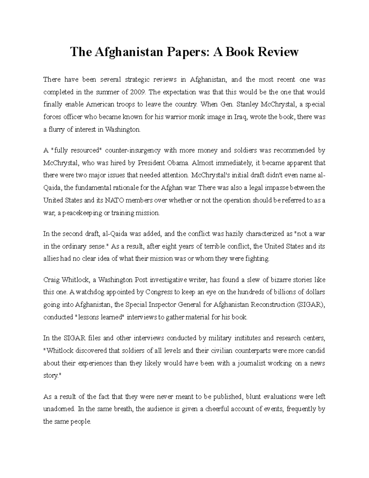 The Afghanistan Papers - The expectation was that this would be the one ...