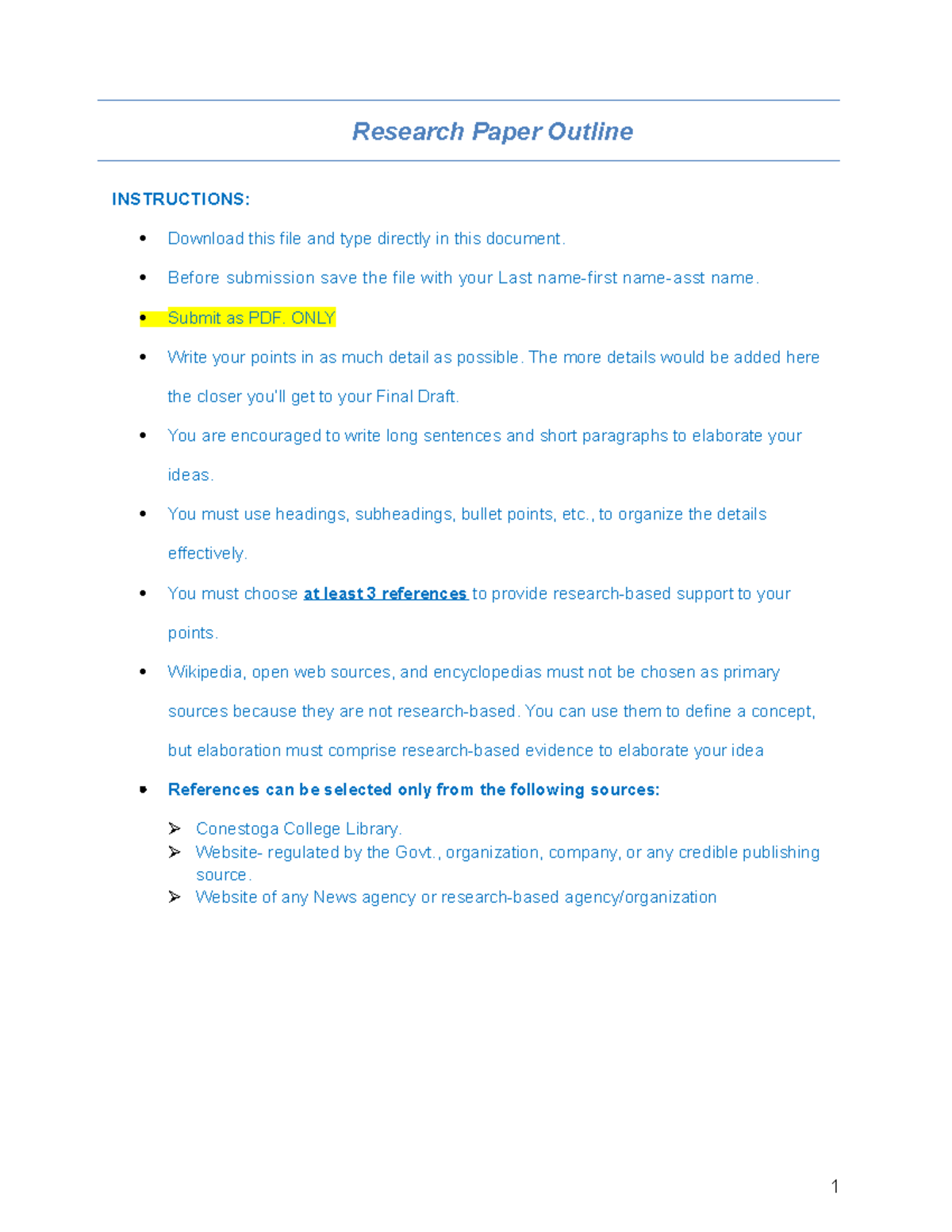 Sample- Outline - mandatory assignment - Research Paper Outline ...