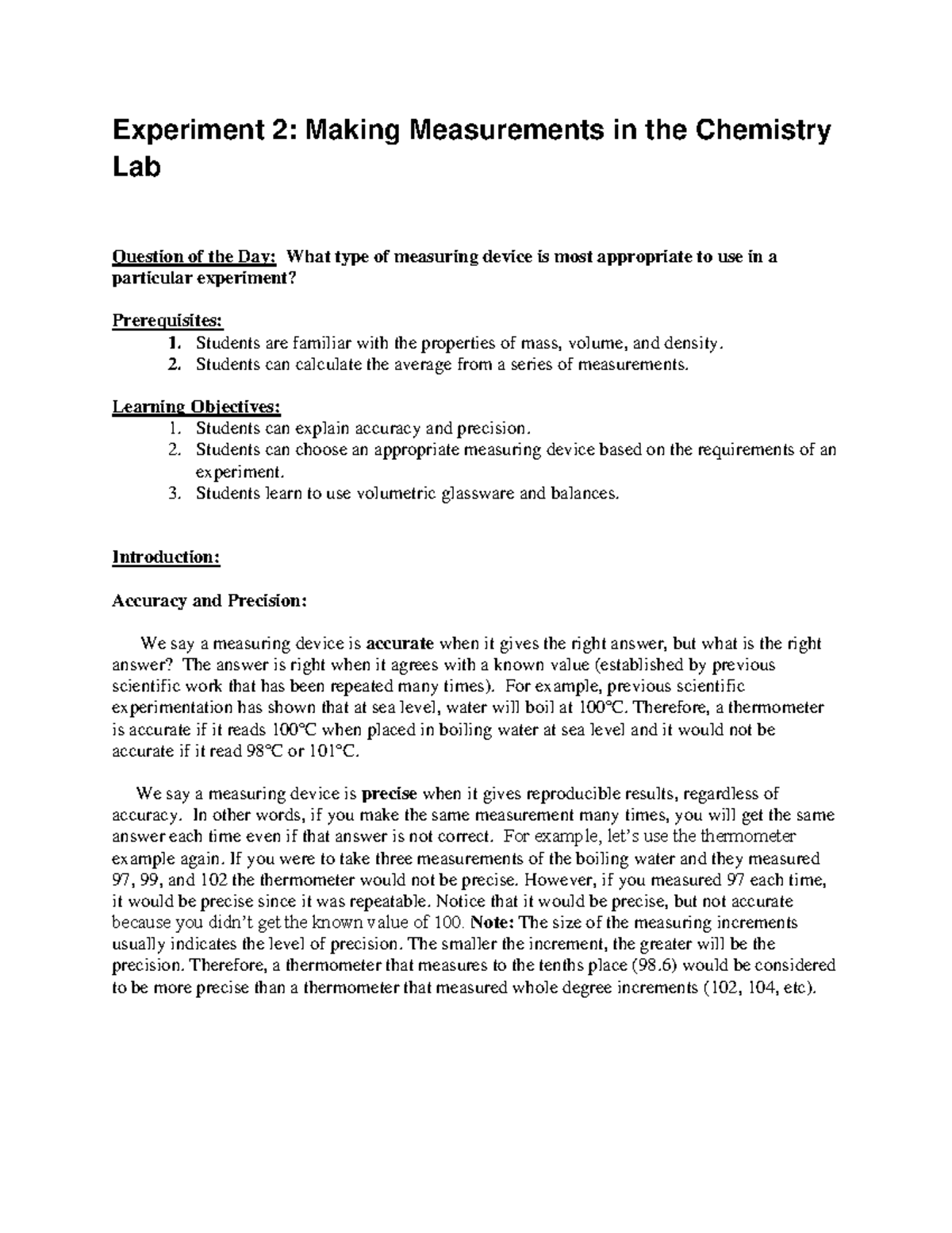 Experiment 2 Introduction and Procedure - Experiment 2: Making ...