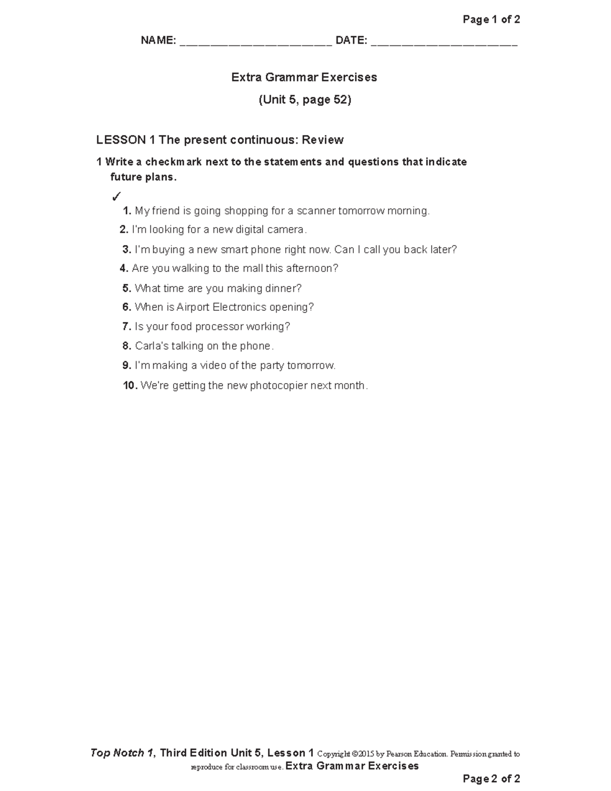 UNIT 05 Extra Gram Exercise - Page 1 of 2 NAME: _________________________ DATE: - Studocu