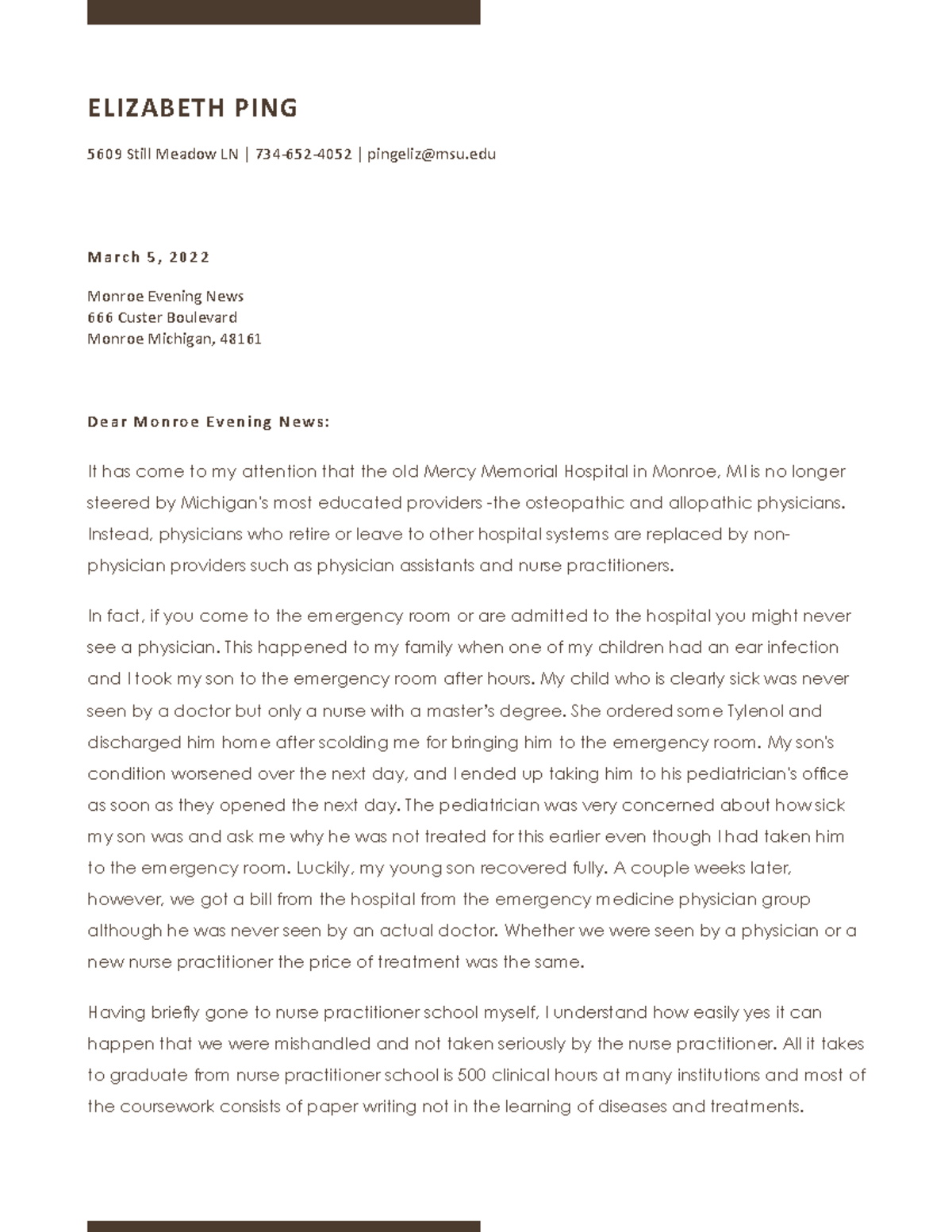 Opinion Piece Elizabeth Ping-1 - ELIZABETH PING 5609 Still Meadow LN ...
