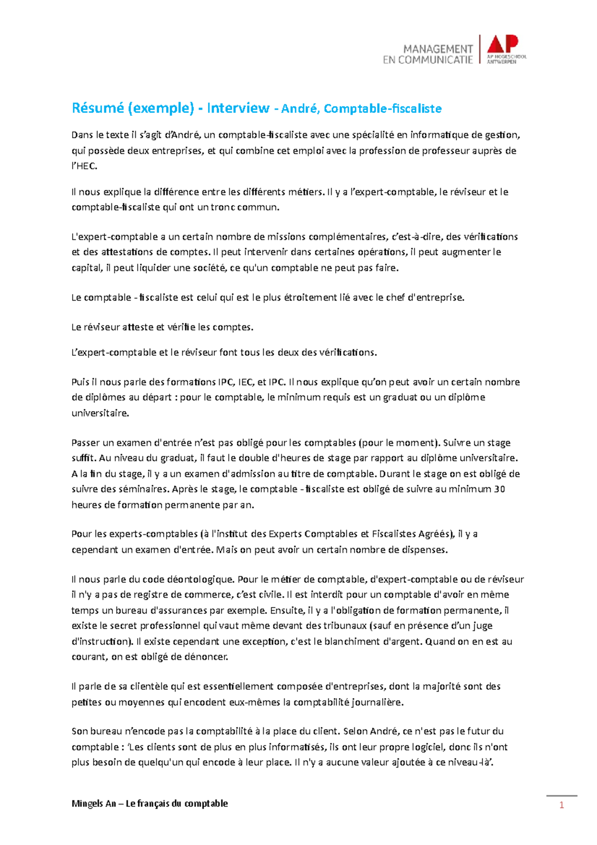 Interview - André, Comptable-fiscaliste - résumé - Résumé (exemple ...