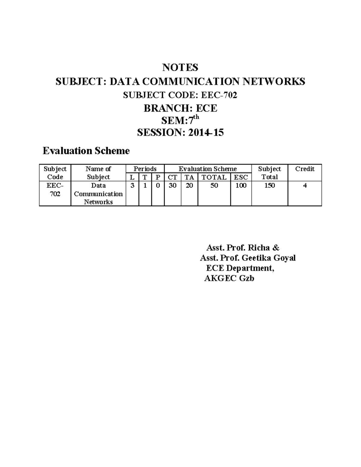 Data communication components - NOTES SUBJECT: DATA COMMUNICATION ...