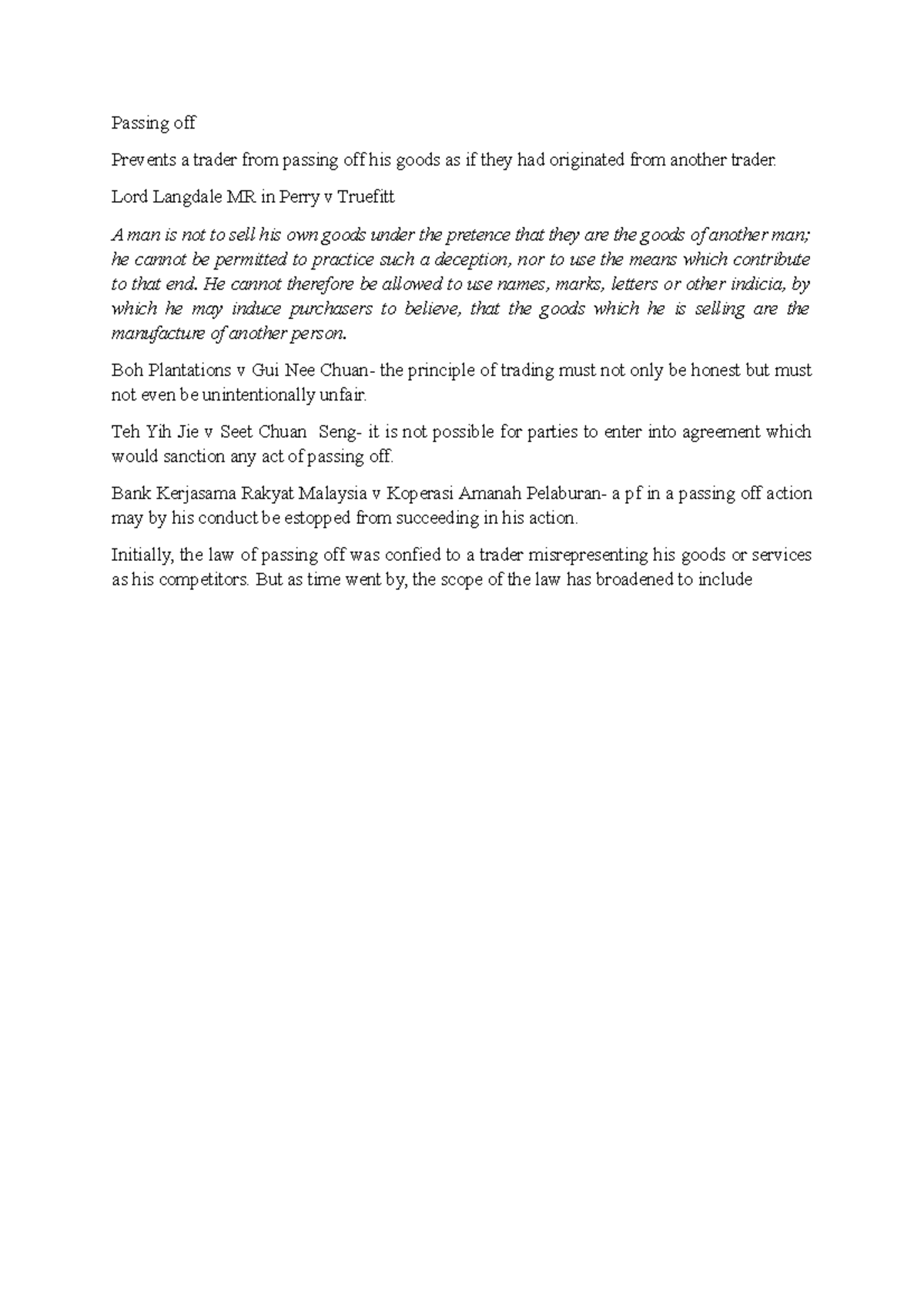 Passing off (Intellectual Property) - Passing off Prevents a trader ...