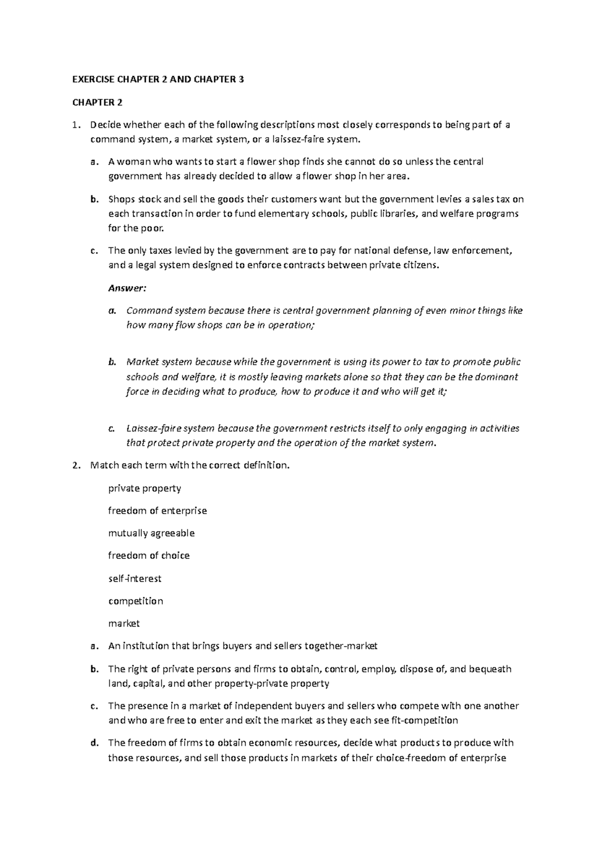 Exercise chapter 2 and 3 - answer - EXERCISE CHAPTER 2 AND CHAPTER 3 CHAPTER 2 Decide whether ...