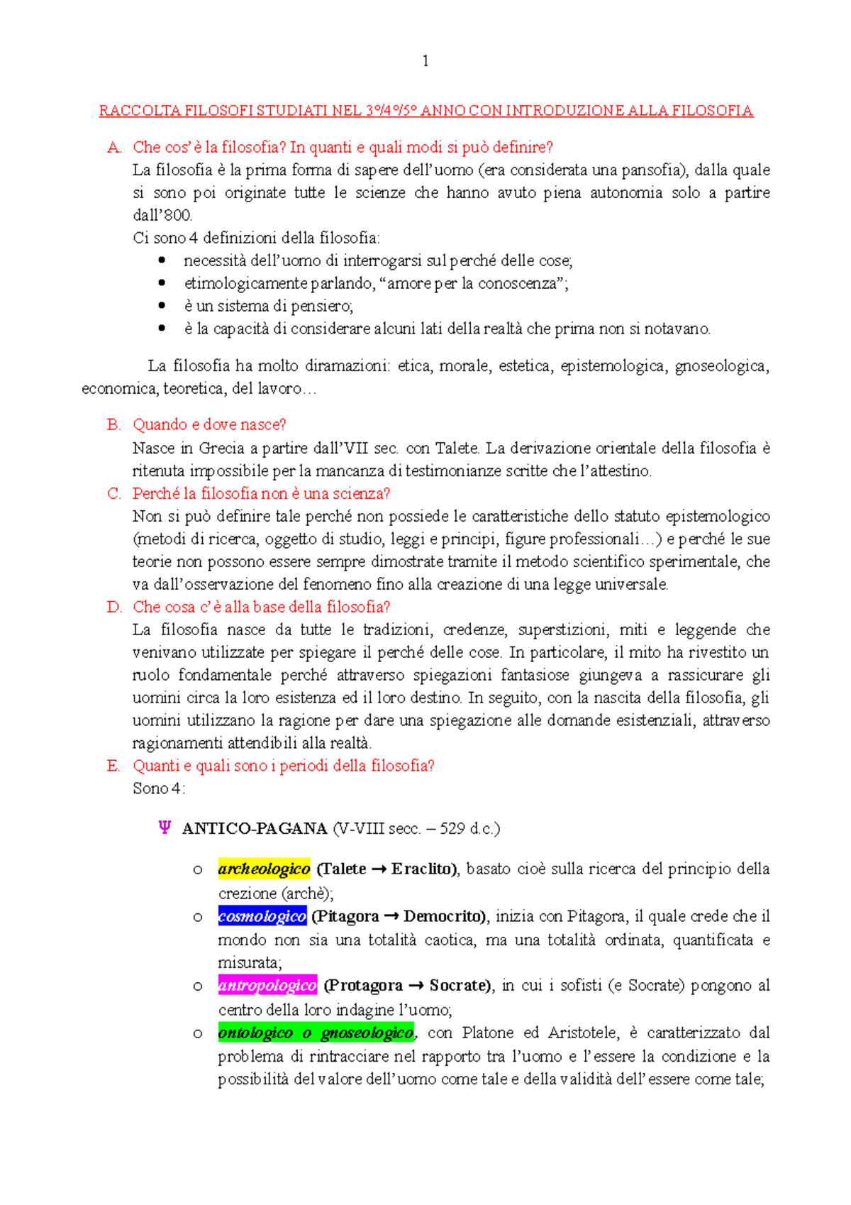 Raccolta Filosofi Studiati NEL 3° ANNO CON Introduzione ALLA Filosofia ...