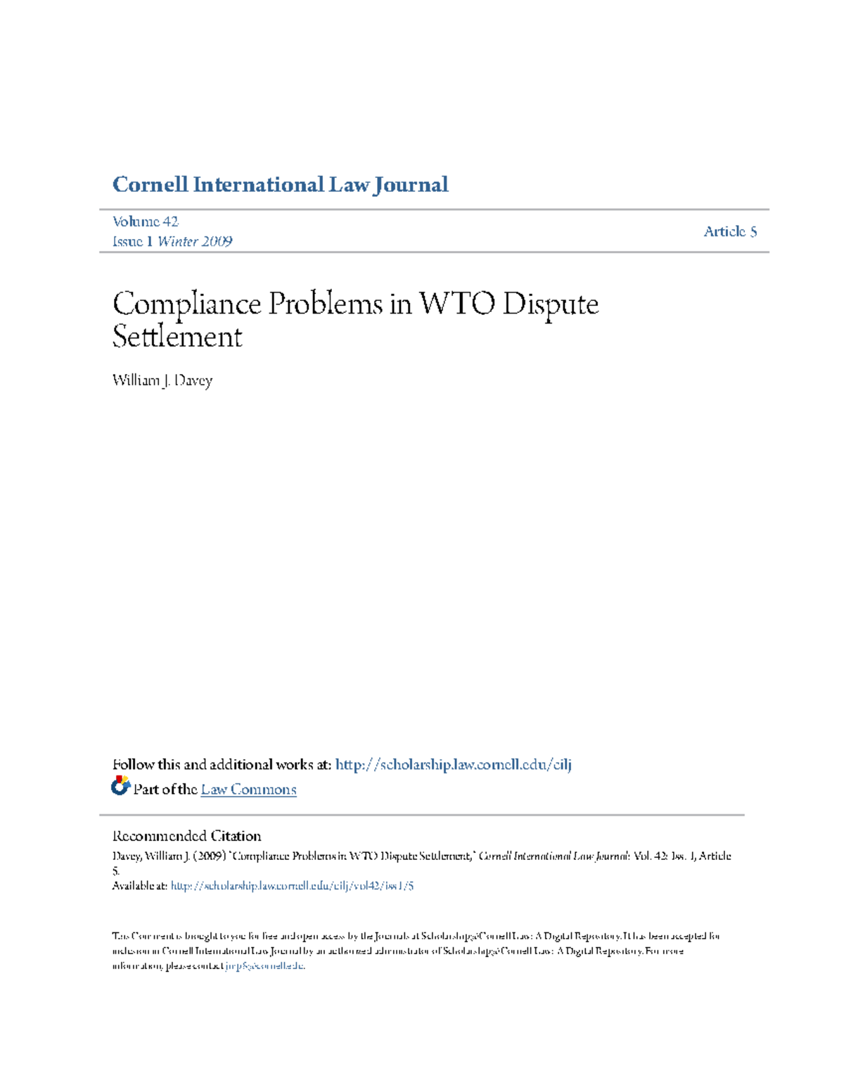 Compliance Problems in WTO Dispute Settlement-Darvey - Cornell ...