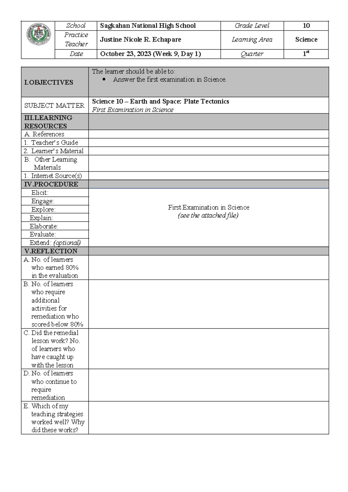 LP-WEEK9-DAY1 - Lesson Plan for Science 10 - School Sagkahan National ...