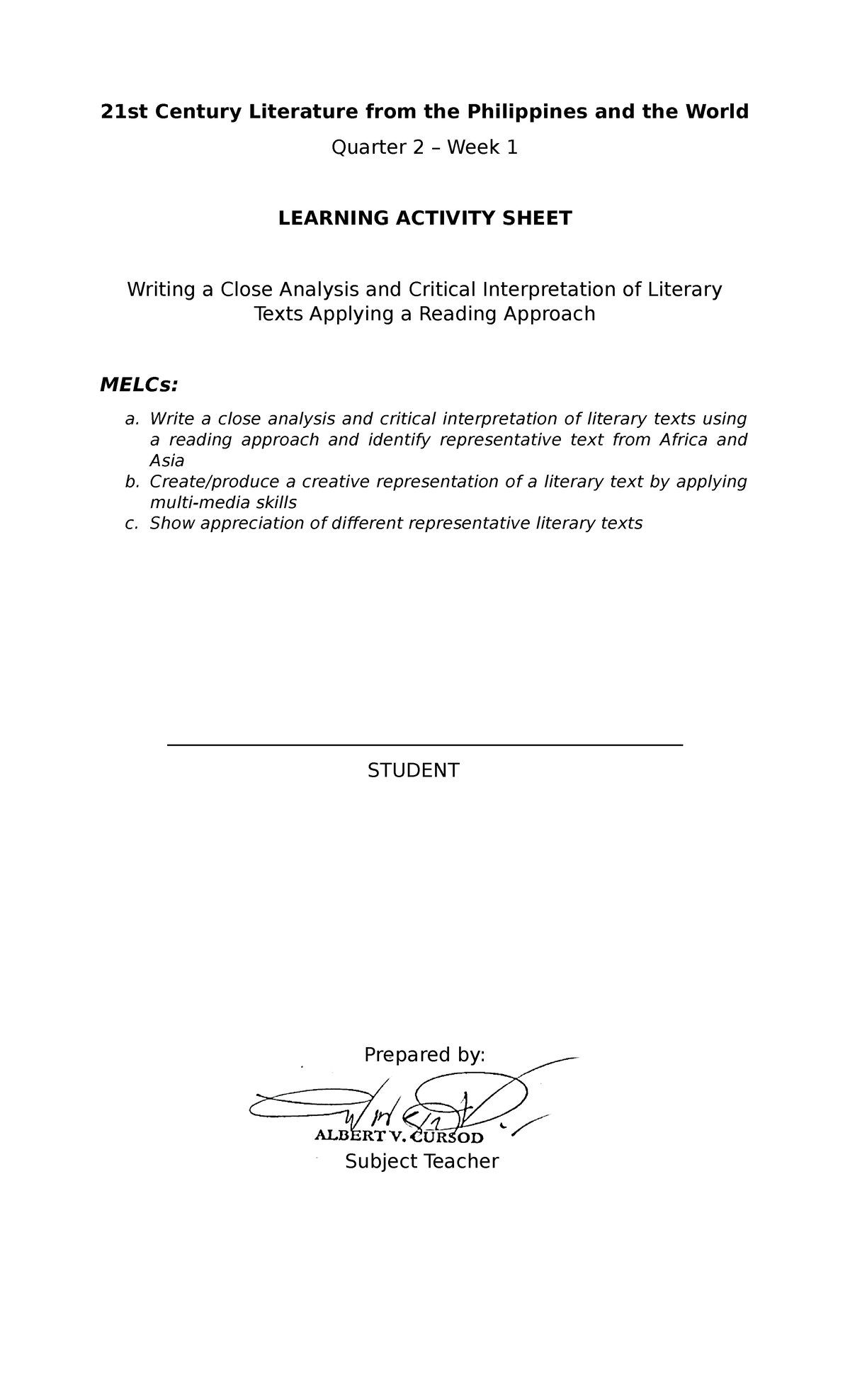21st Century Module Quarter 1 Week 6 - 21st Century Literature from the ...