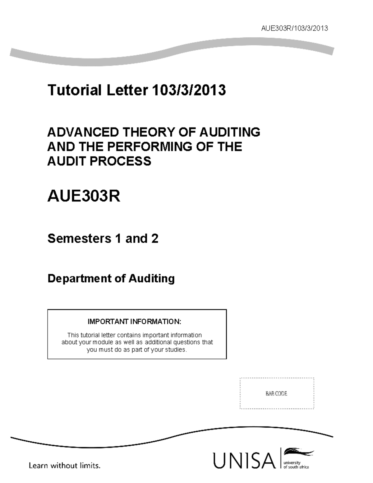 AUI3702-103 2013 3 e - UNISA - AUE303R/103/3/ Tutorial Letter 103/3 ...