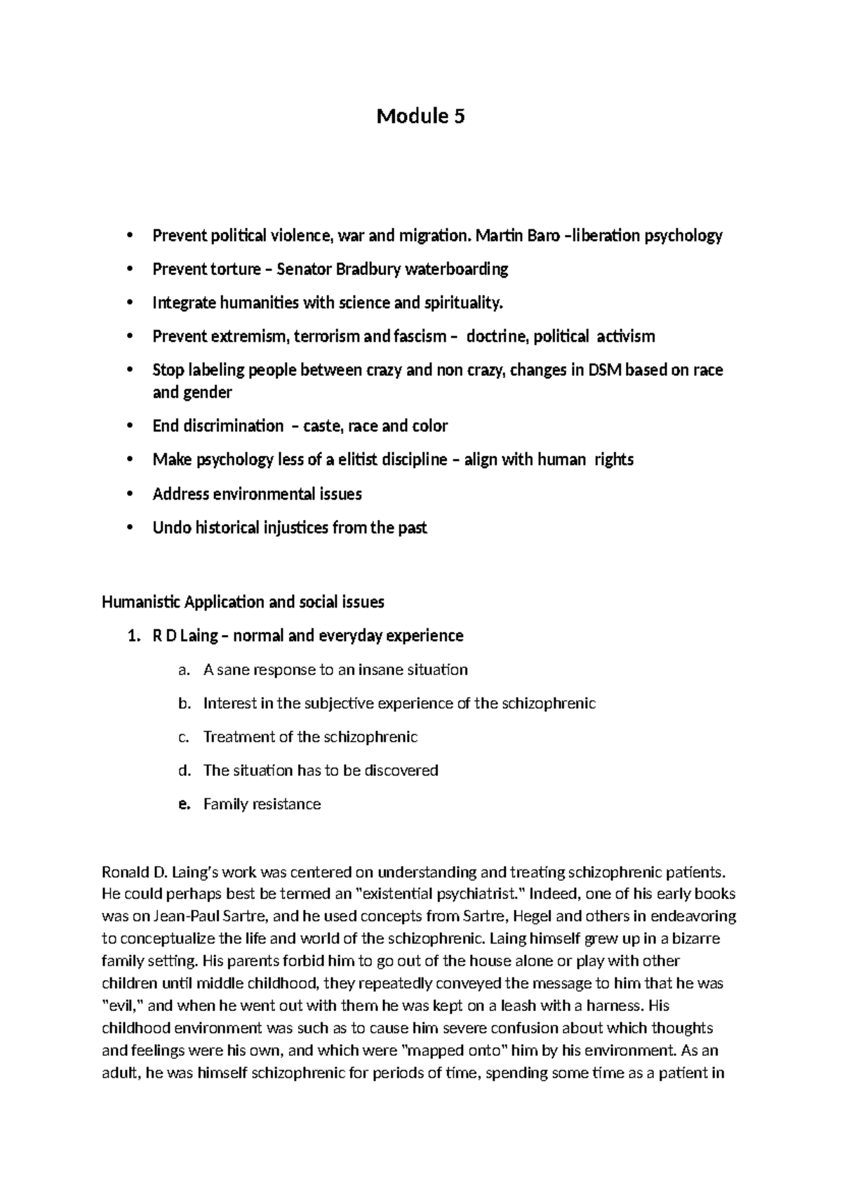 Module 5 Humanistic - Module 5 • Prevent political violence, war and ...