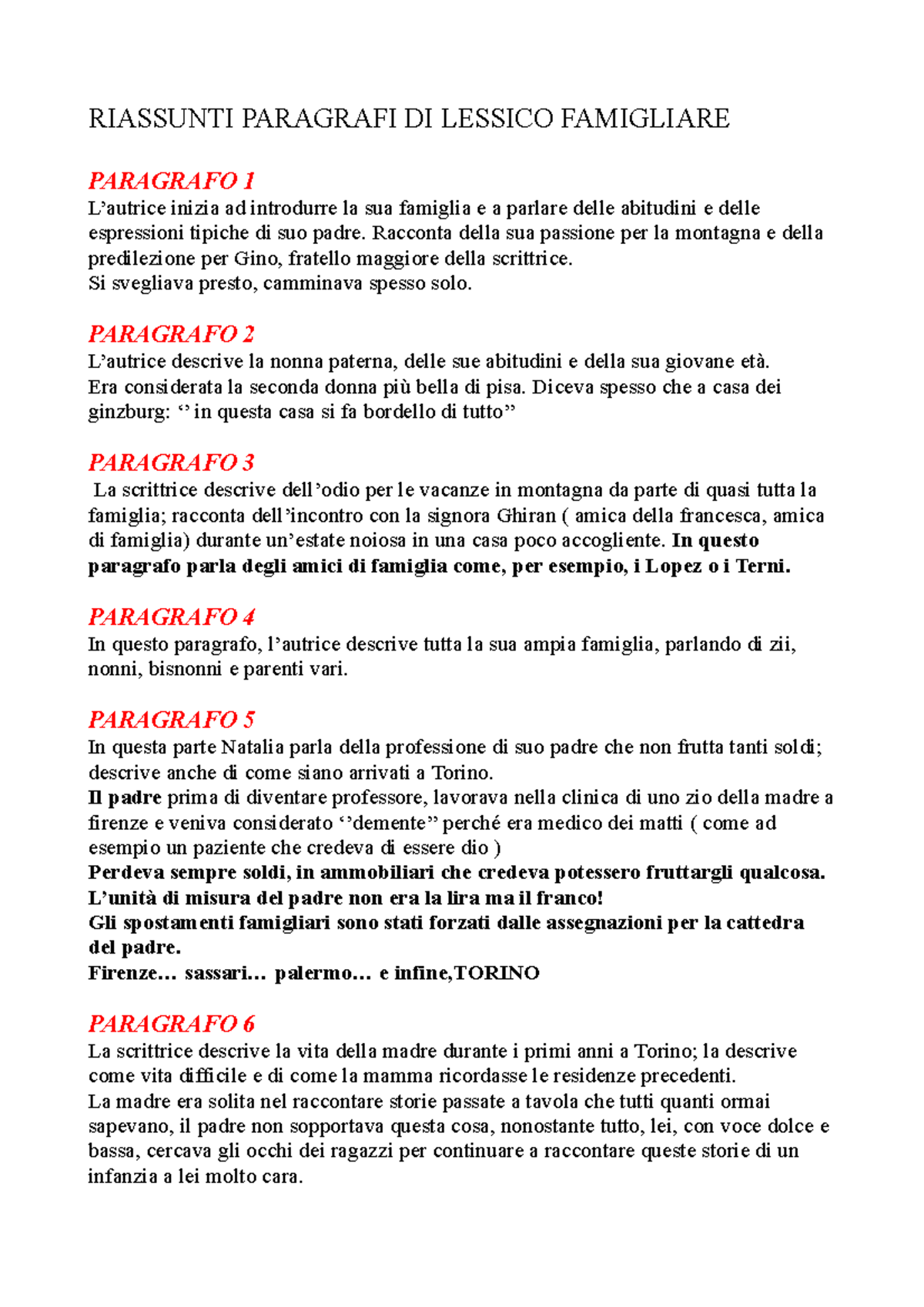 LIBRO LESSICO FAMIGLIARE TUTTI I PARAGRAFI - RIASSUNTI PARAGRAFI DI ...