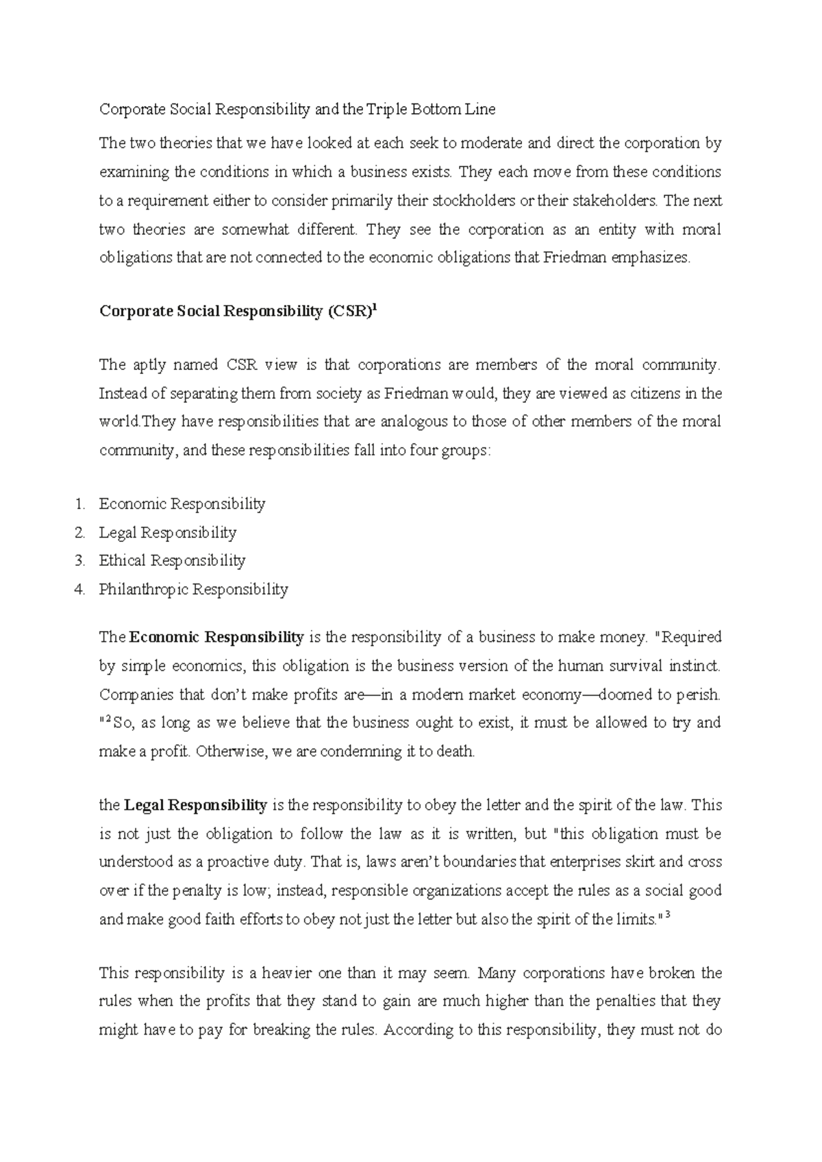 Corporate Social Responsibility and the Triple Bottom Line - They each ...