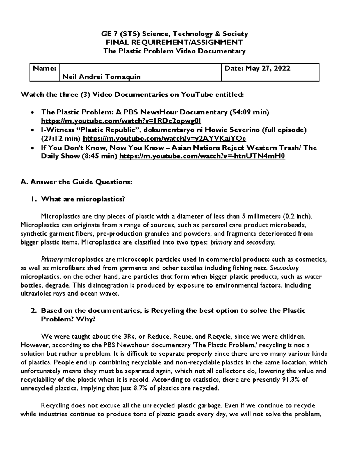 The Plastic Problem - m,zxcmzNXCmNZXMCnzmcnxzmcjkf n n vnxc vnxc vnzx ...