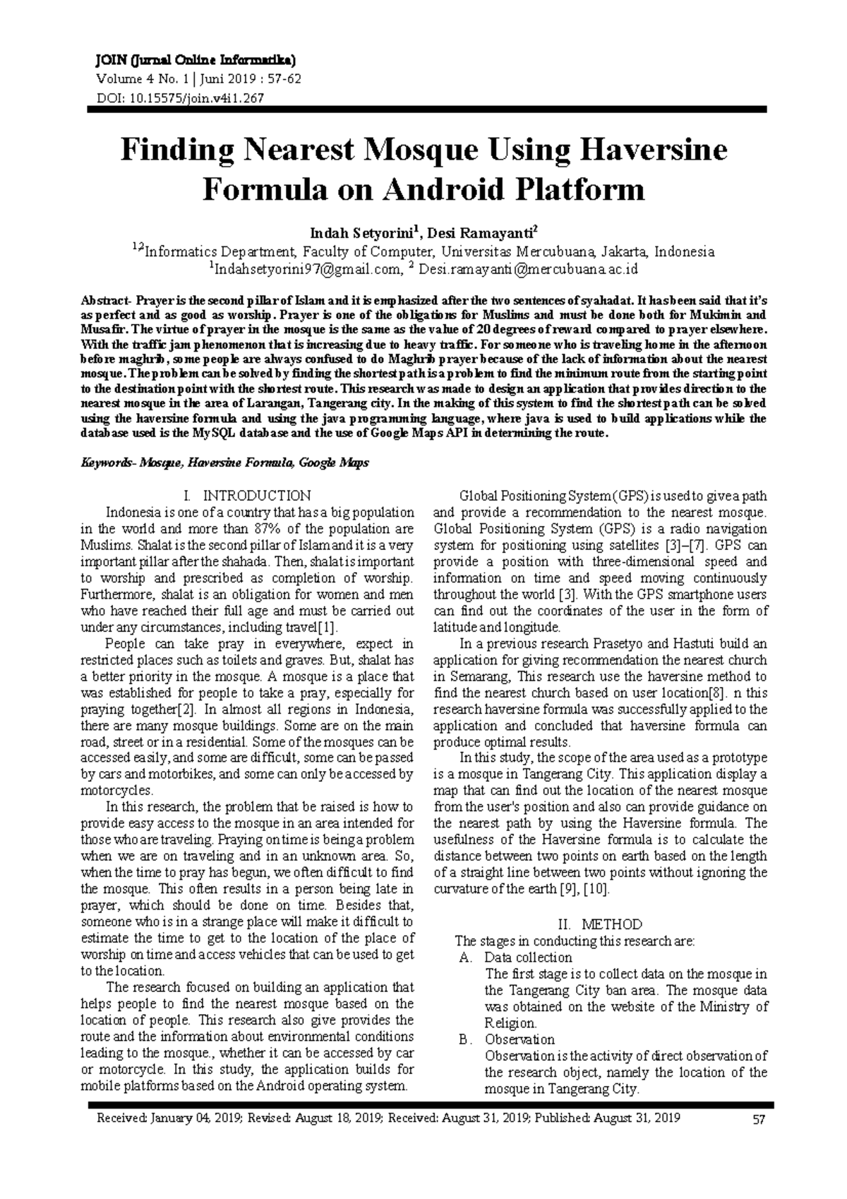 Finding Nearest Mosque Using Haversine Formula on Android Platform ...