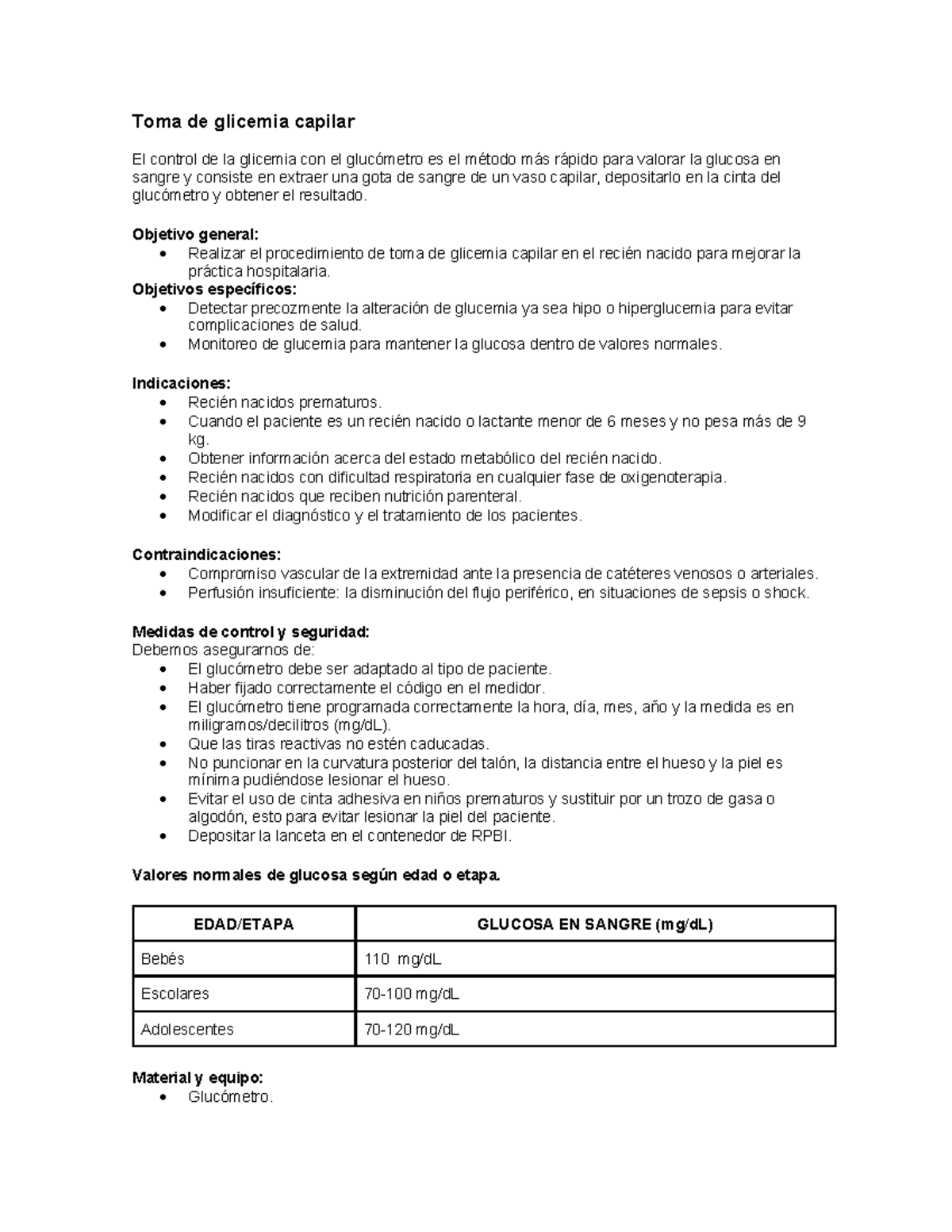 Toma de glicemia capilar - Objetivo general: Realizar el procedimiento de toma de glicemia ...