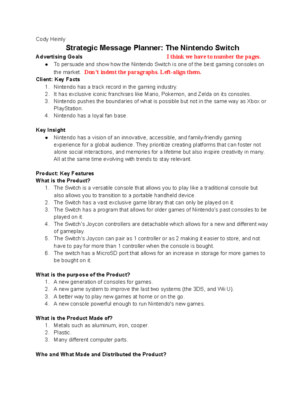 Strategic Message Planner The Nintendo Switch (Adam Branch) - Cody ...