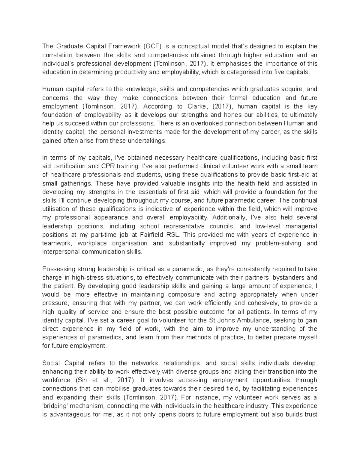 HLTH1013 Assessment 2 - The Graduate Capital Framework (GCF) is a ...