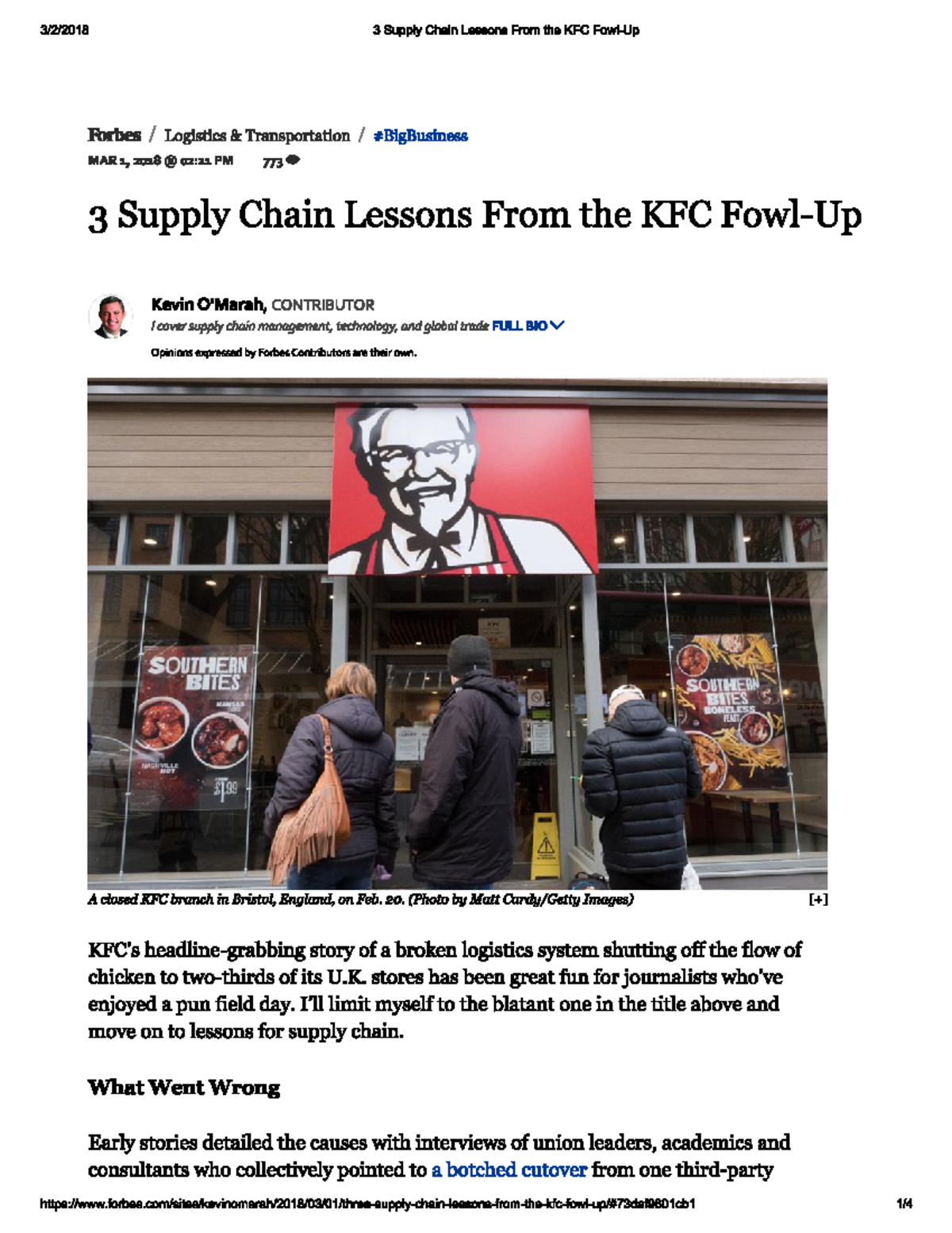 3 Supply Chain Lessons From the KFC Fowl-Up - Commputer Science - Studocu