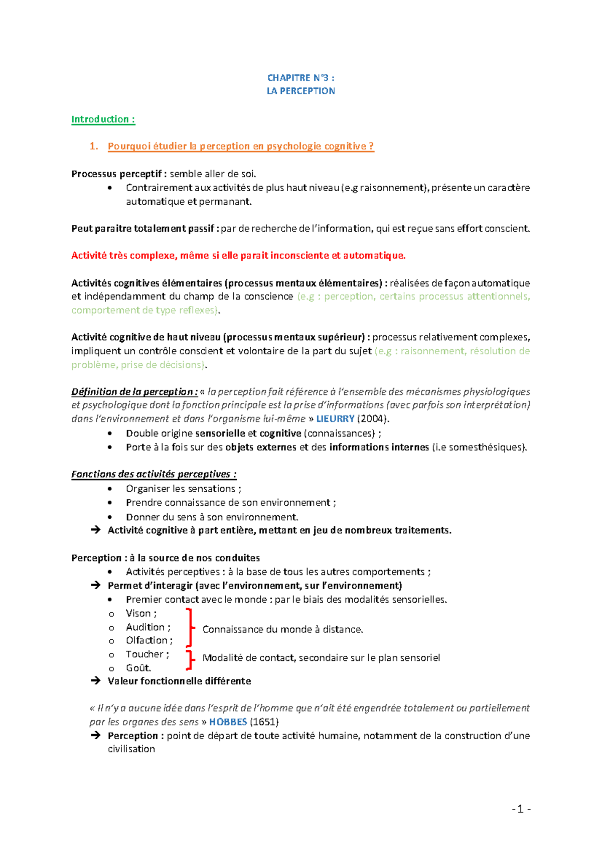 Chapitre n°3 - La perception - CHAPITRE N°3 : LA PERCEPTION ...