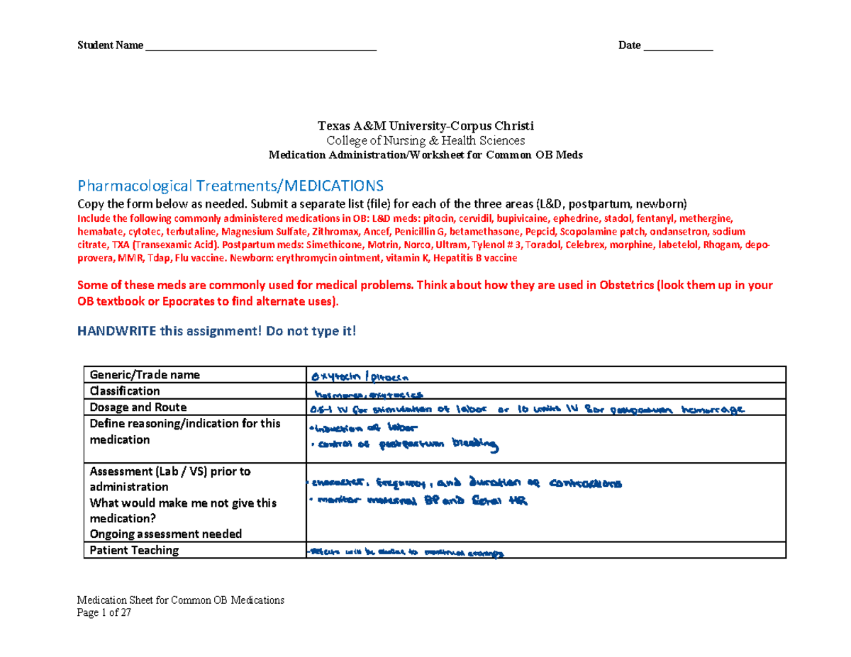 Labor and Delivery Meds - Medication Sheet for Common OB Medications ...