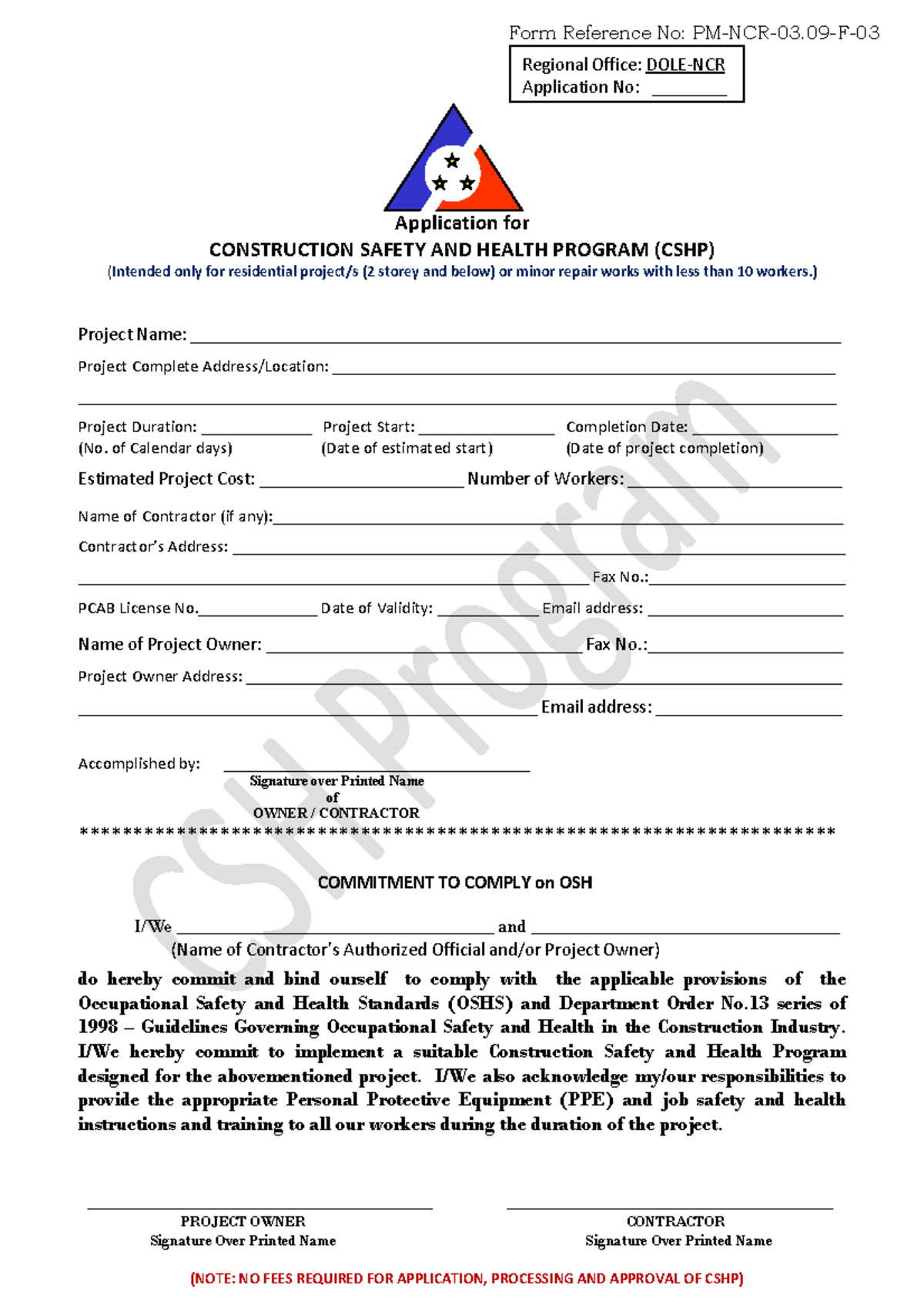 C1 Simplified CSHP Application Form - Form Reference No: PM-NCR-03-F ...