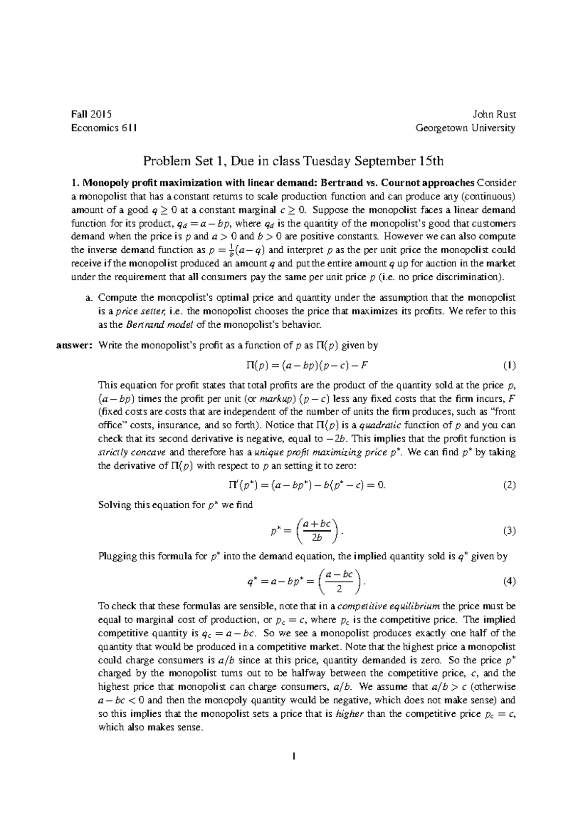 Ps1 solutions and more practice economics - Fall 2015 John Rust ...