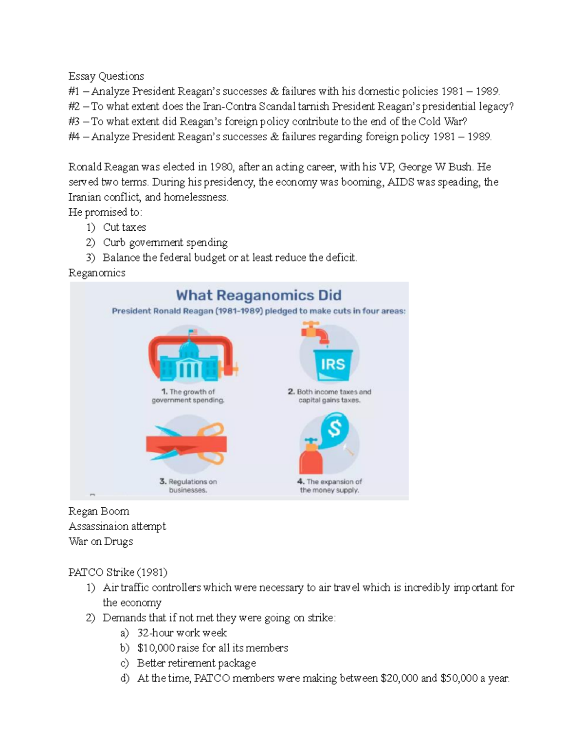 President Ronald Reagan - Essay Questions #1 – Analyze President Reagan ...
