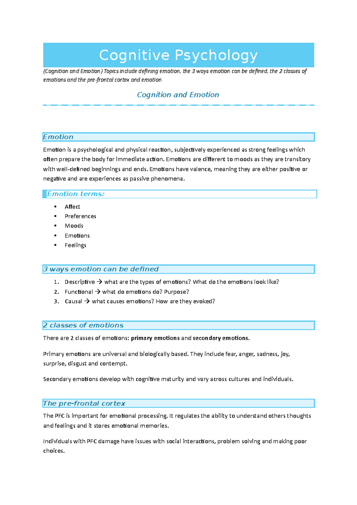 Cognitive Psychology - Emotion - Cognitive Psychology (Cognition and ...