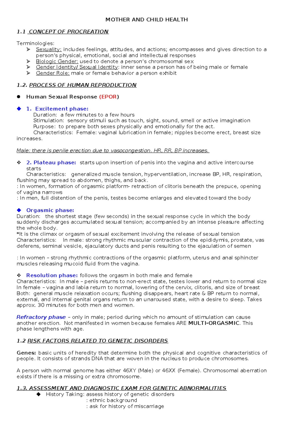107 LEC Prelim Topics - MATERNAL - MOTHER AND CHILD HEALTH 1 CONCEPT OF ...