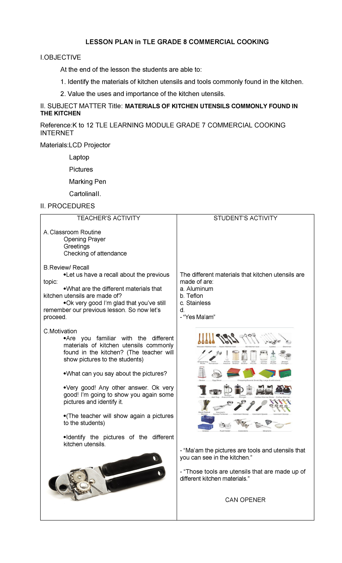 Lesson PLAN in TLE Grade 8 Commercial CO - LESSON PLAN in TLE GRADE 8 ...
