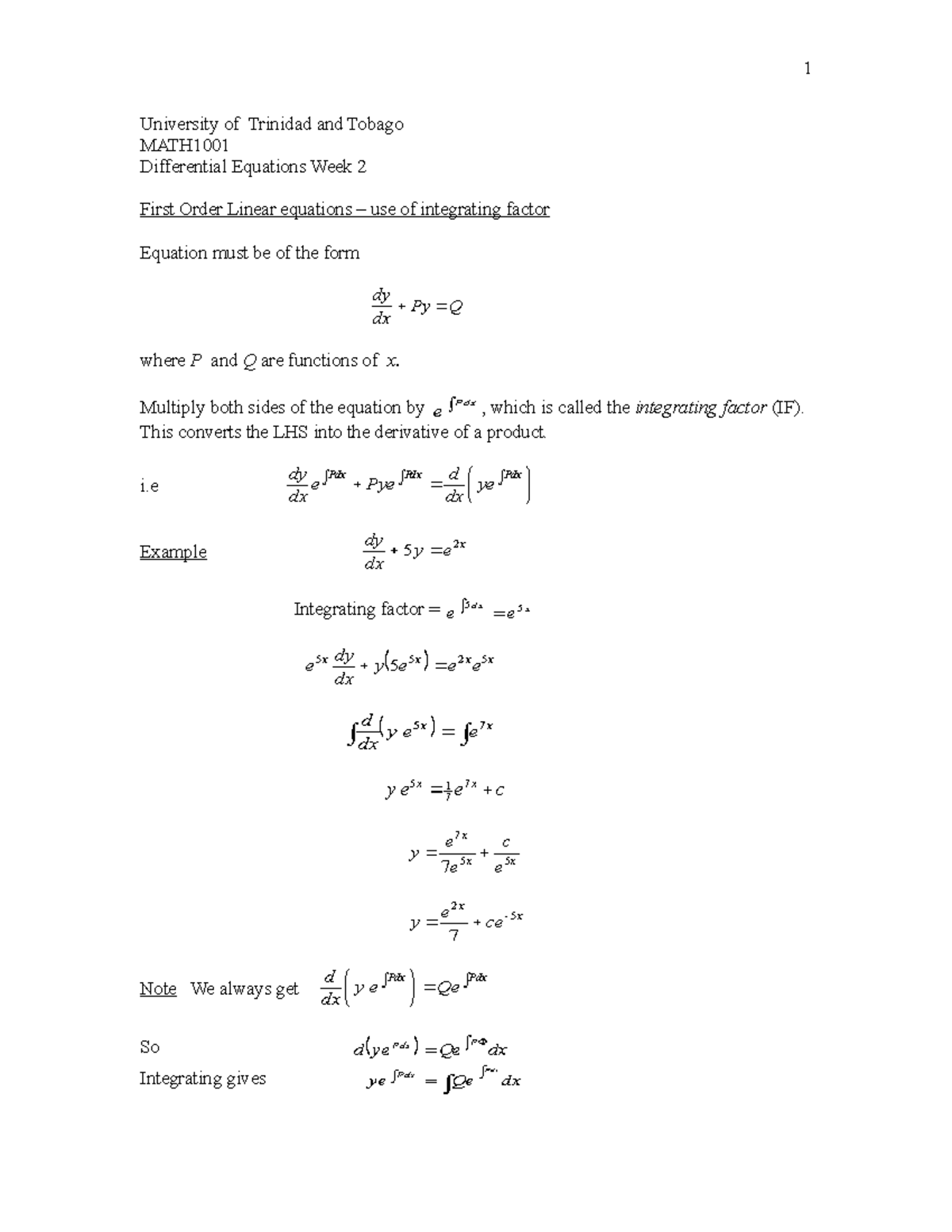 UTT MATH1001 Week 2 Notes - University of Trinidad and Tobago MATH ...