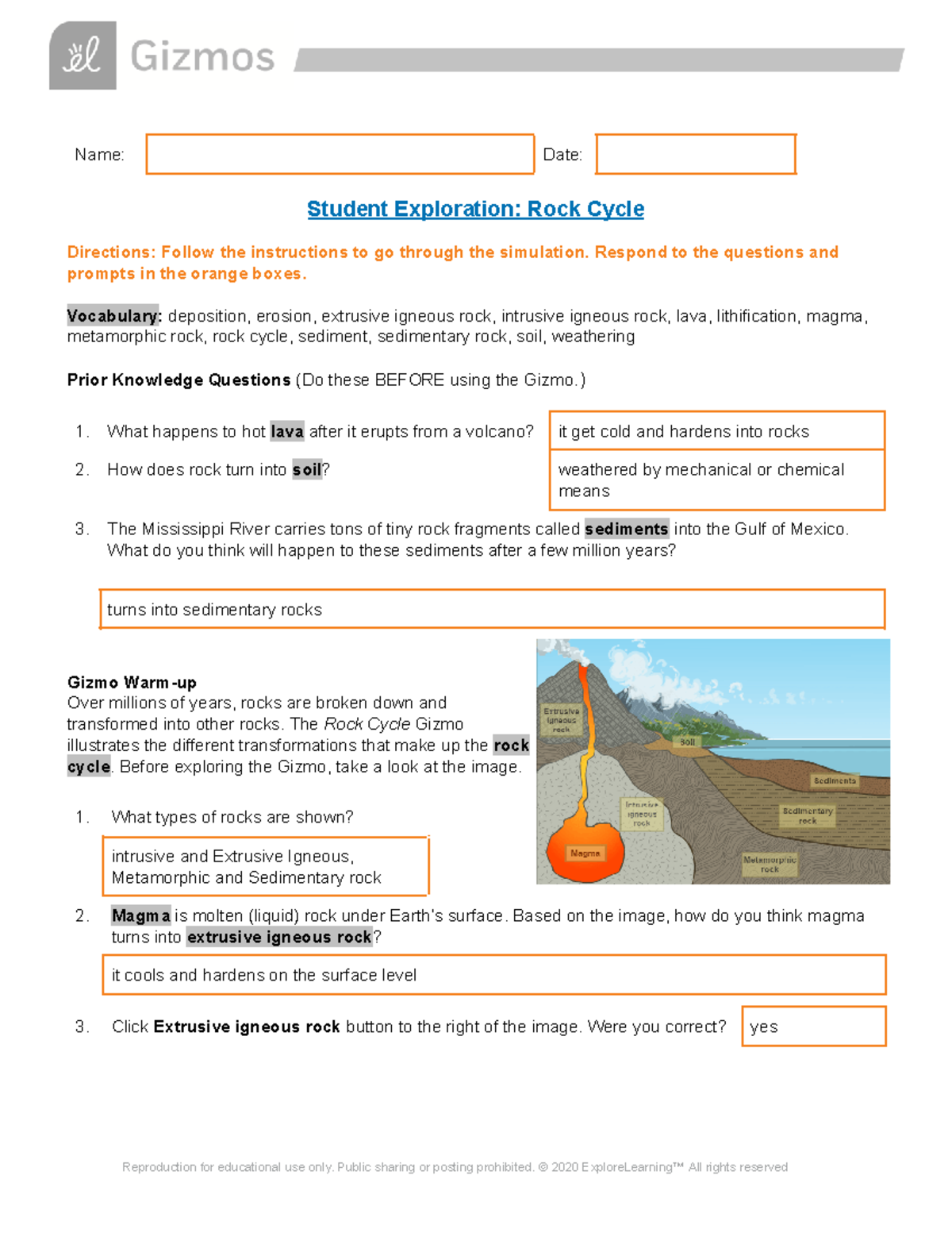 Copy of Rock Cycle SE - SCHOOL - Name: Date: Student Exploration: Rock ...
