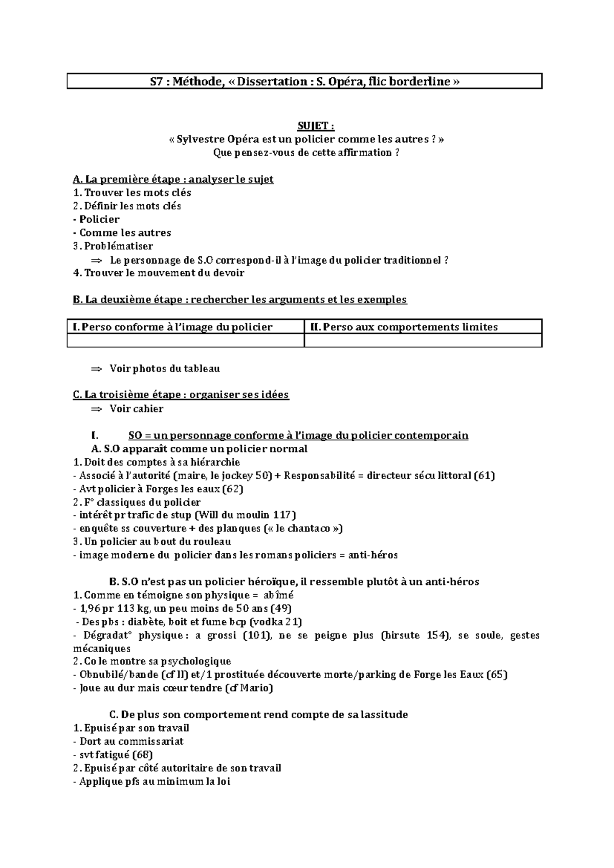Méthode de dissertation - S7 : Méthode, « Dissertation : S. Opéra, flic borderline » SUJET ...