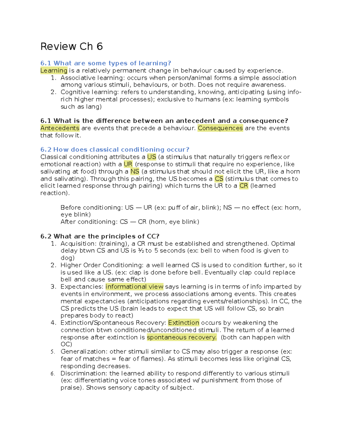 Review Ch 6 - Introduction to Psychology - Review Ch 6 6 What are some ...