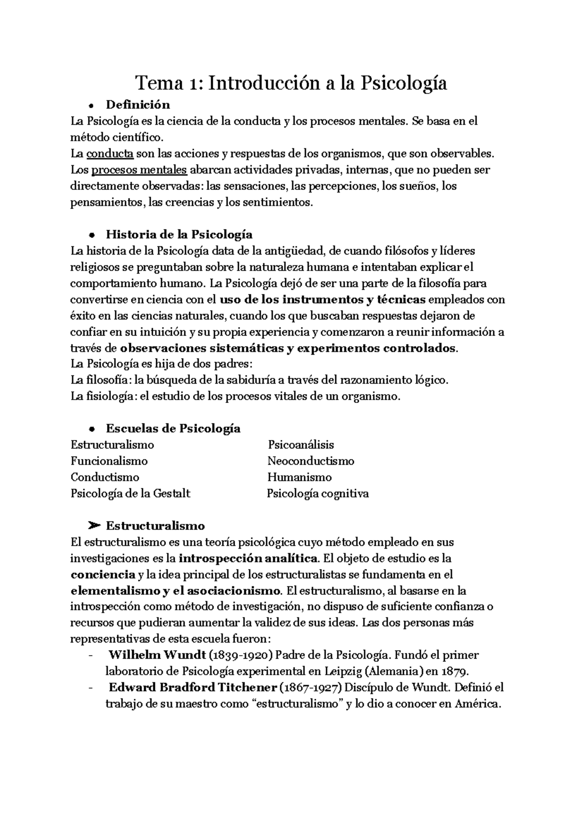 Tema 1 Introducción a la Psicología - Tema 1: Introducción a la ...