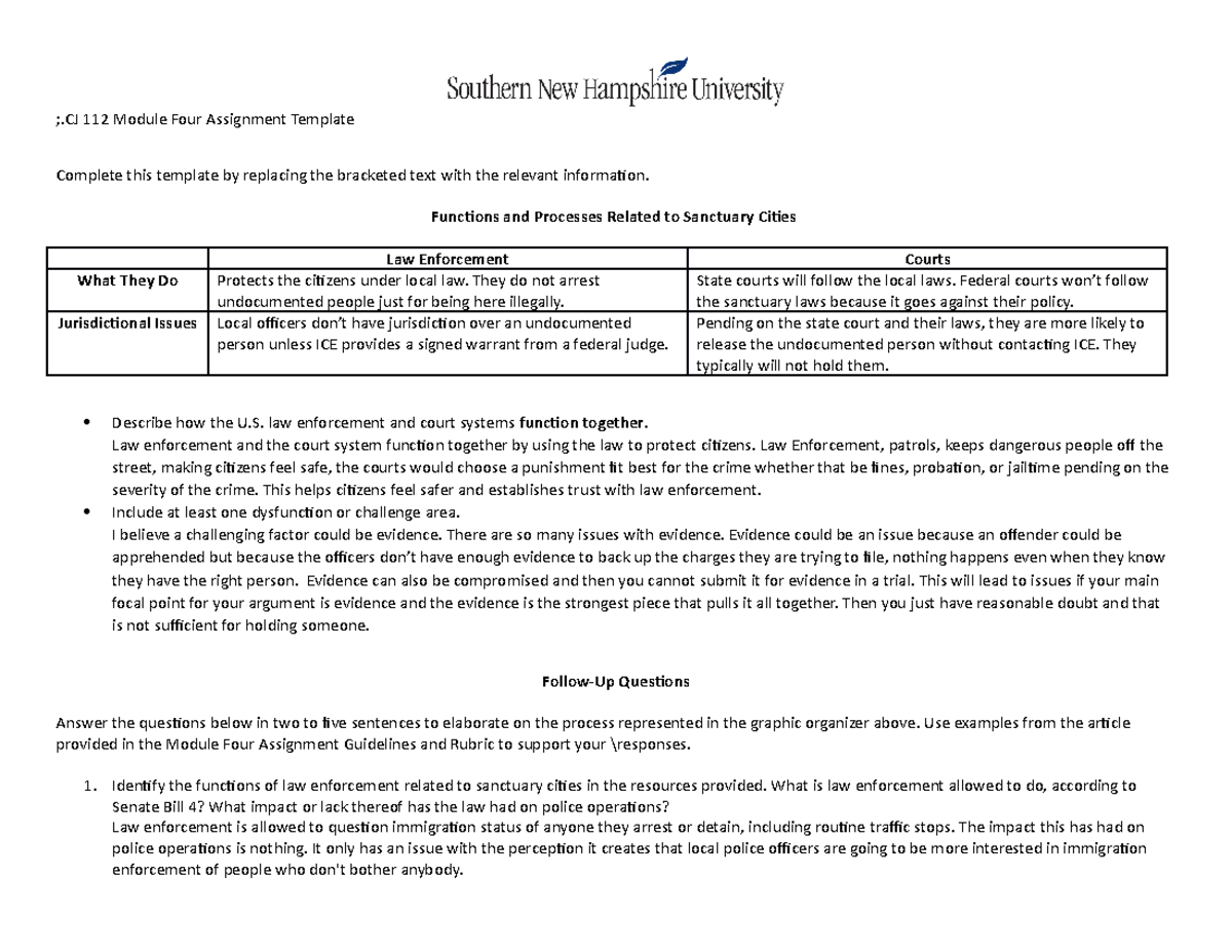Intro to Criminal Justice 3 - ;.CJ 112 Module Four Assignment Template ...