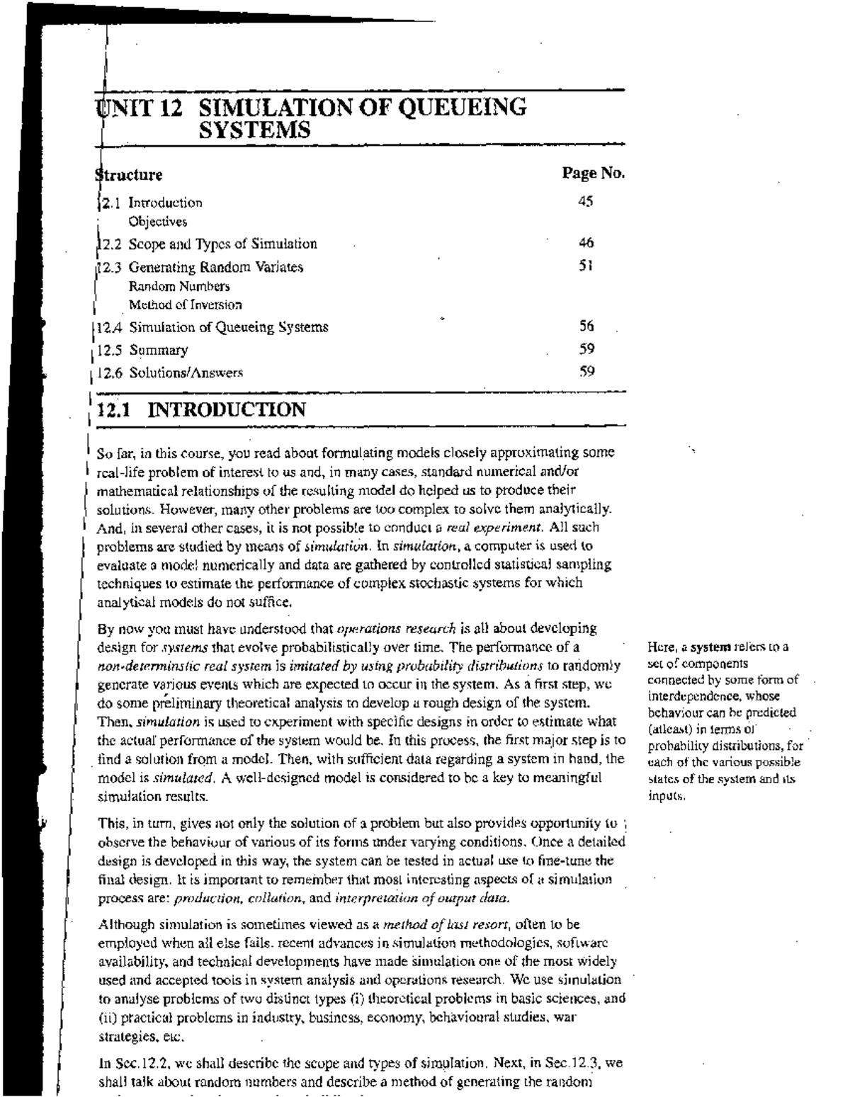 Unit-12 - IJNIT 12 SIMULATION OF QUEUEING SYSTEMS 9tructure Page NO. 2 Introduction Objectives 2 ...