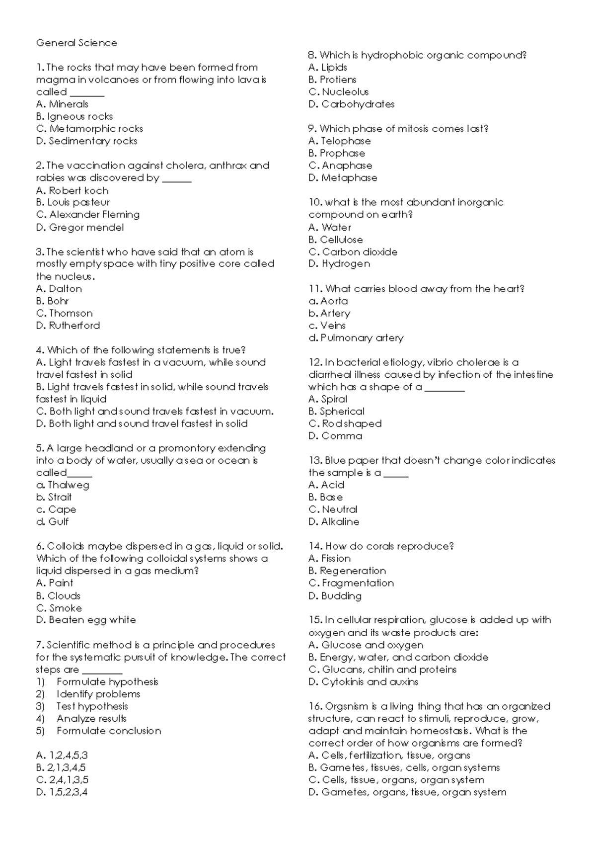 General Science - Copy - REVIEWER - General Science The rocks that may ...