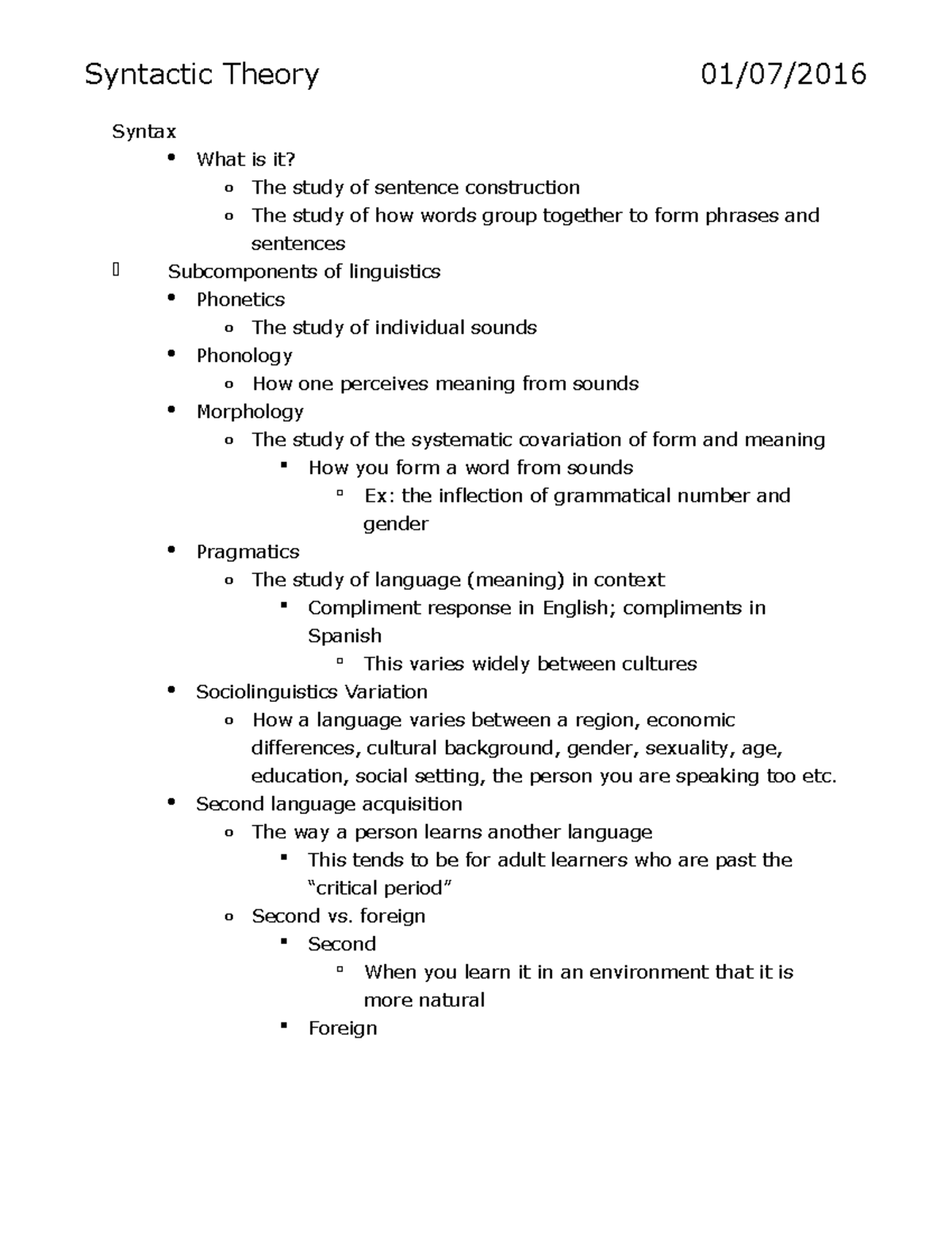 Syntactic Theory Lecture Notes 1 36 Syntactic Theory Syntax What Is