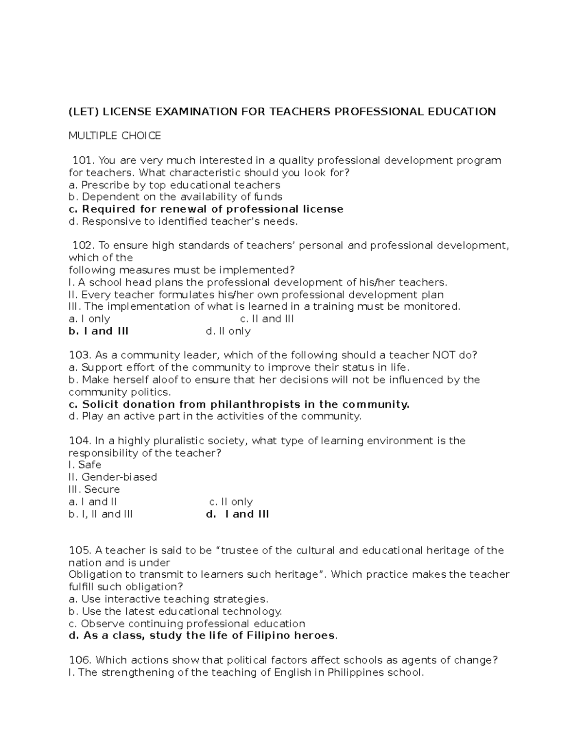 Review Profed PART B WITH Answers - (LET) LICENSE EXAMINATION FOR ...