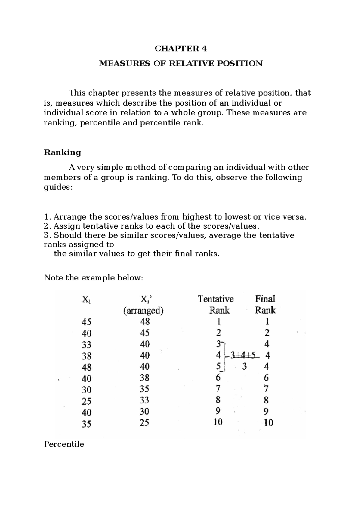 Chapter-4 of Statistics - CHAPTER 4 MEASURES OF RELATIVE POSITION This ...